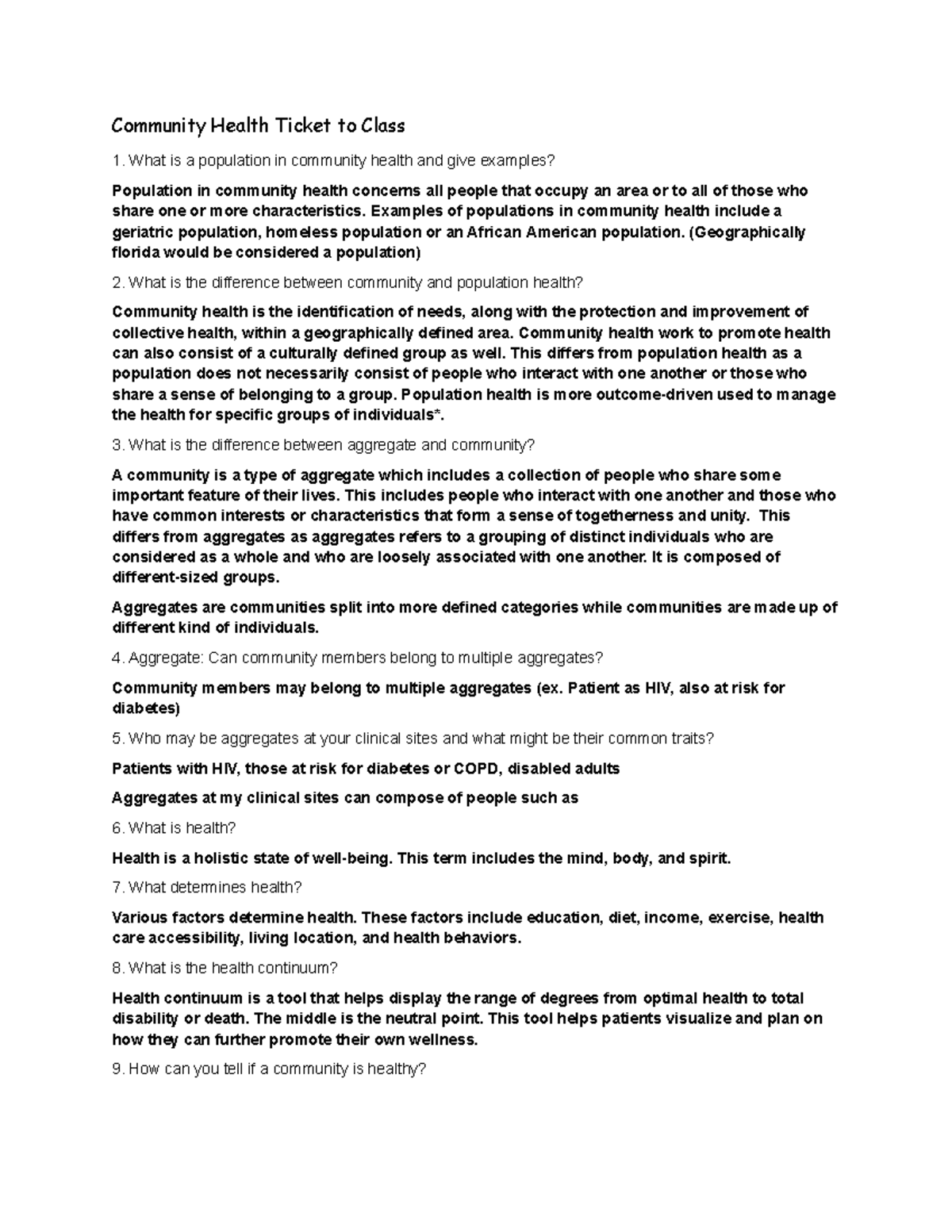 Community Health Ticket to Class - What is a population in community ...