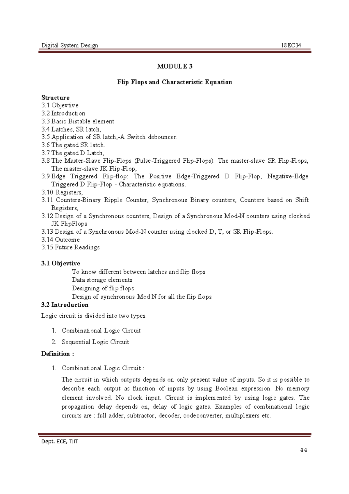 Module 3 - dsd - Digital System Design 18EC Dept. ECE, TJIT MODULE 3 ...