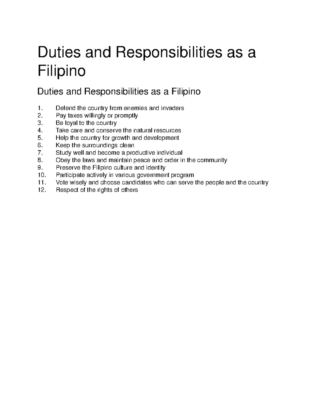 Duties and Responsibilities as a Filipino - National Service Training ...