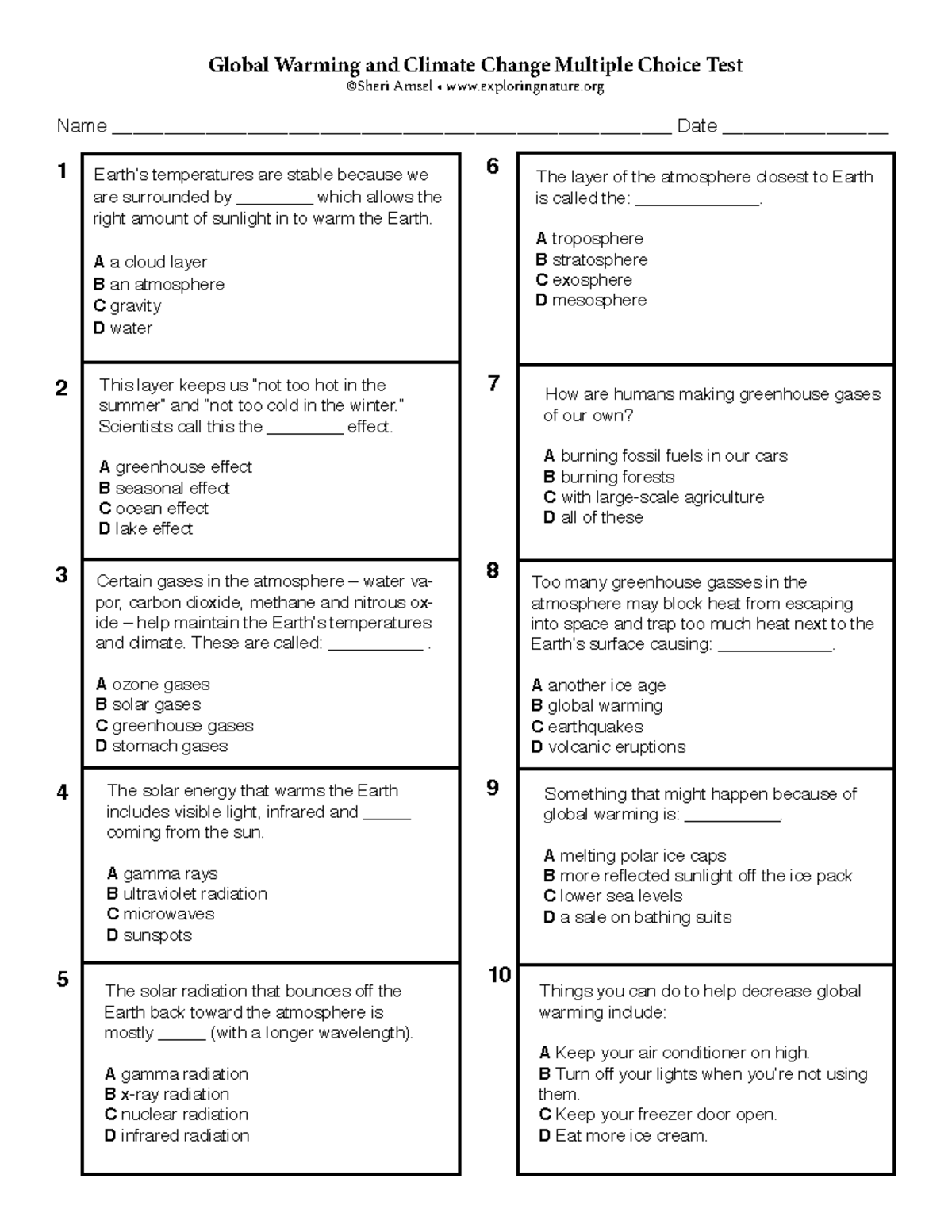 Glocal warm Multiple Choice - Global Warming and Climate Change ...