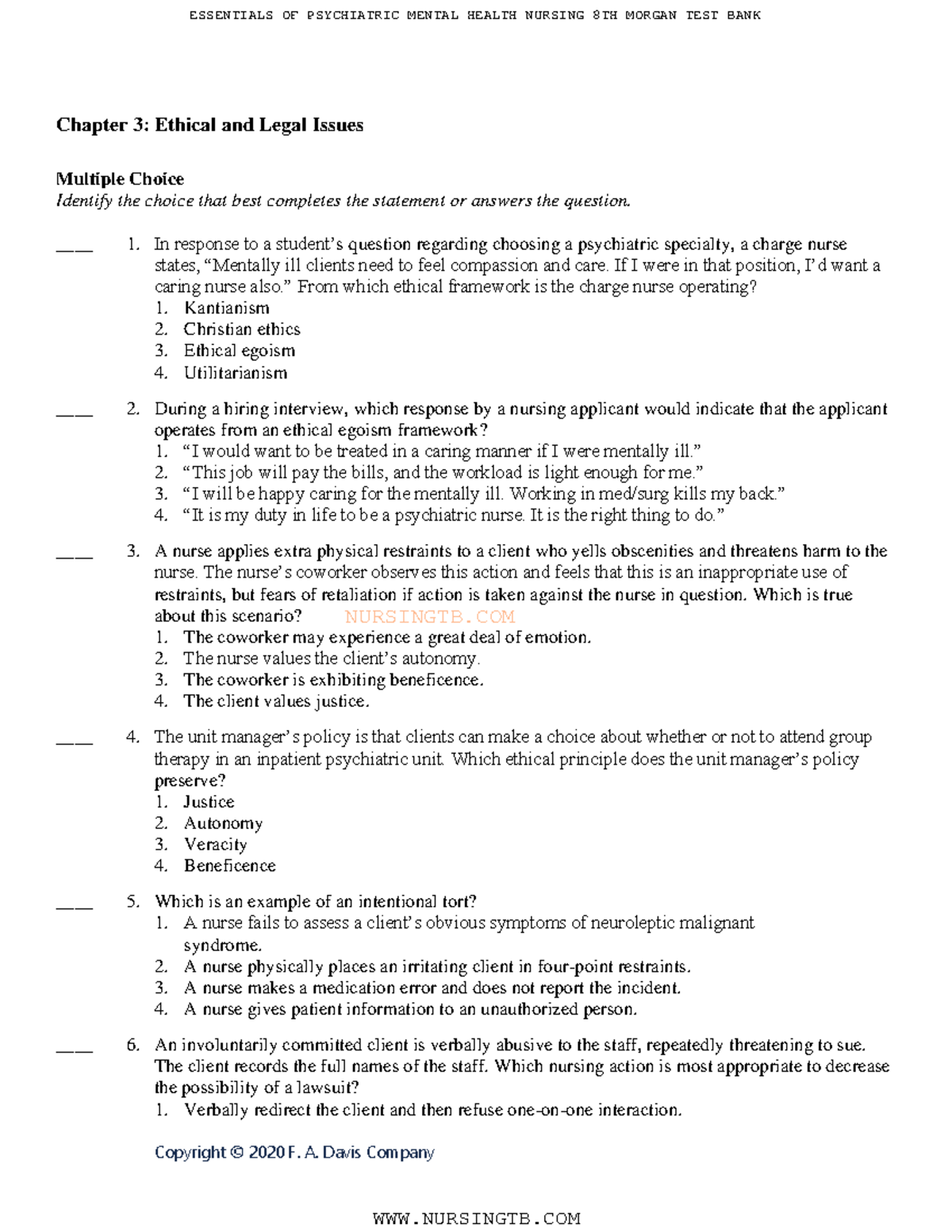 9780803676787-TEST-BANK Ch03 - NURSINGTB. COM Copyright © 2020 F. A ...