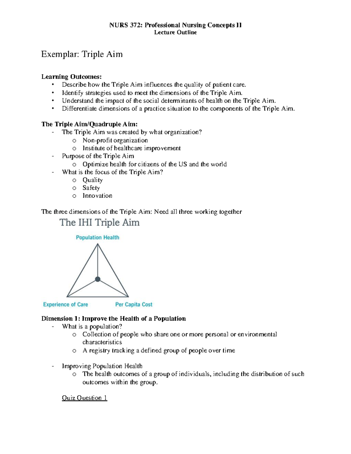 Triple Aim - Identify strategies used to meet the dimensions of the ...