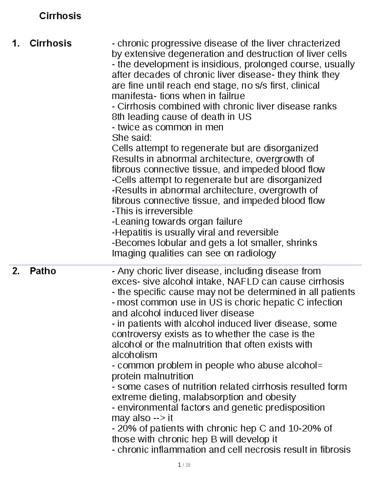 Cirrhosis - nursing notes - Cirrhosis 1 / 19 Cirrhosis - chronic ...