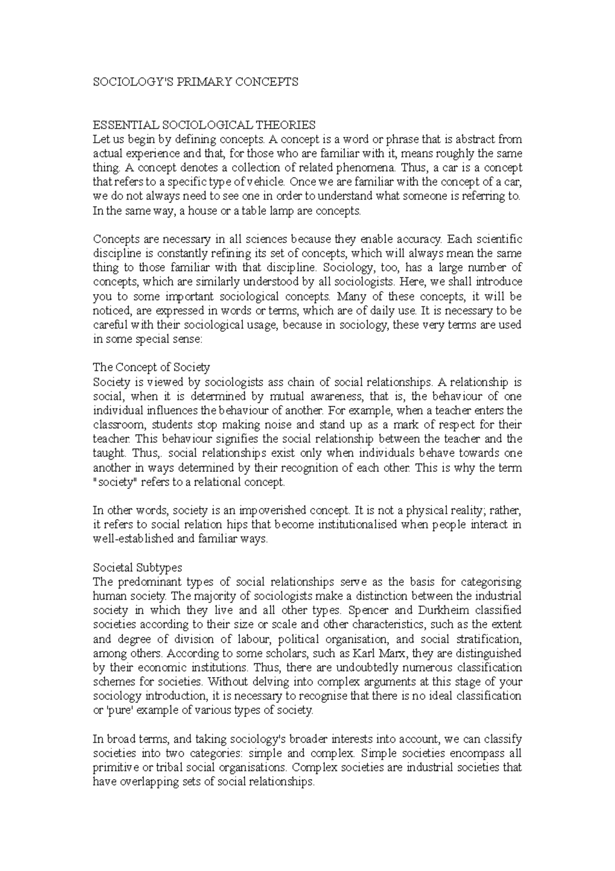 Sociology'S Primary Concepts - SOCIOLOGY'S PRIMARY CONCEPTS ESSENTIAL ...