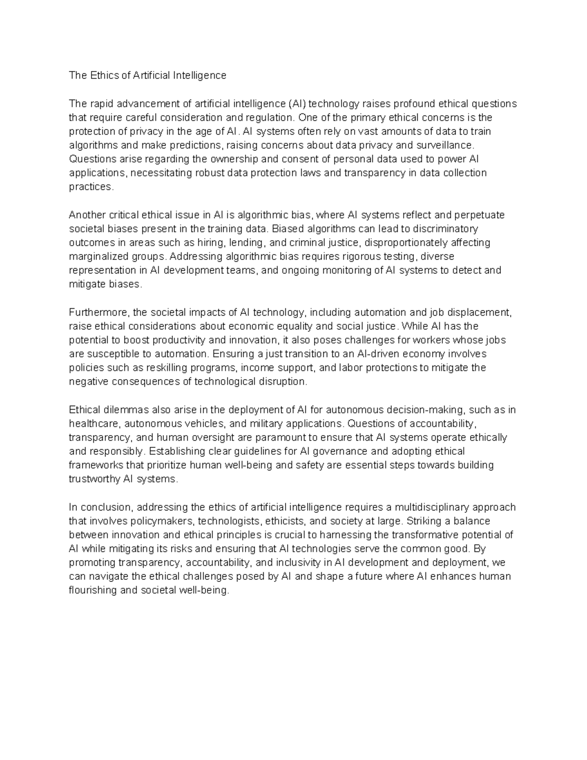 CH7 - ESSAY - The Ethics of Artificial Intelligence The rapid ...