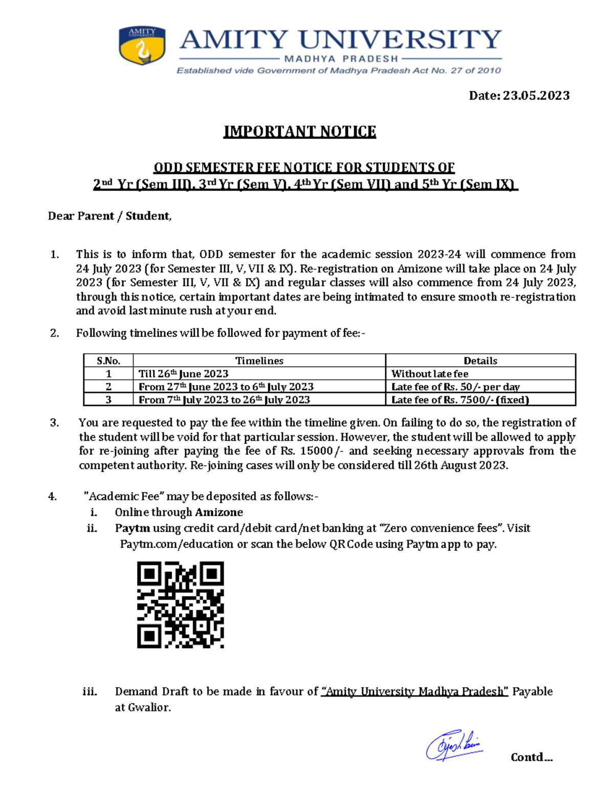 Fee Notice III V VII IX (23 - Date: 23. 05 .202 3 IMPORTANT NOTICE ODD ...