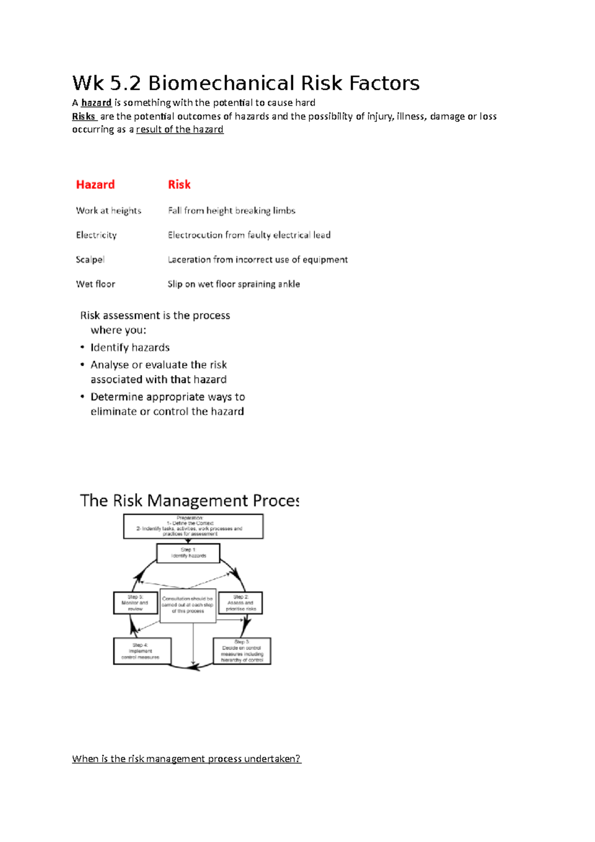 Wk 5.2 Biomechanical Risk Factors - Wk 5 Biomechanical Risk Factors A ...