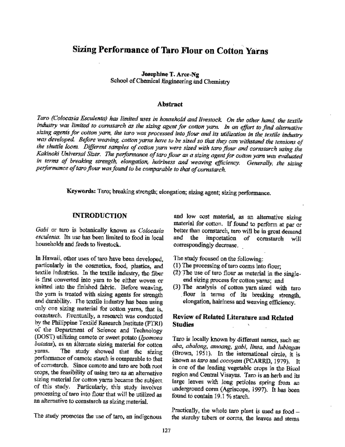 Sizing performance of taro - Research Literature Review - Studocu