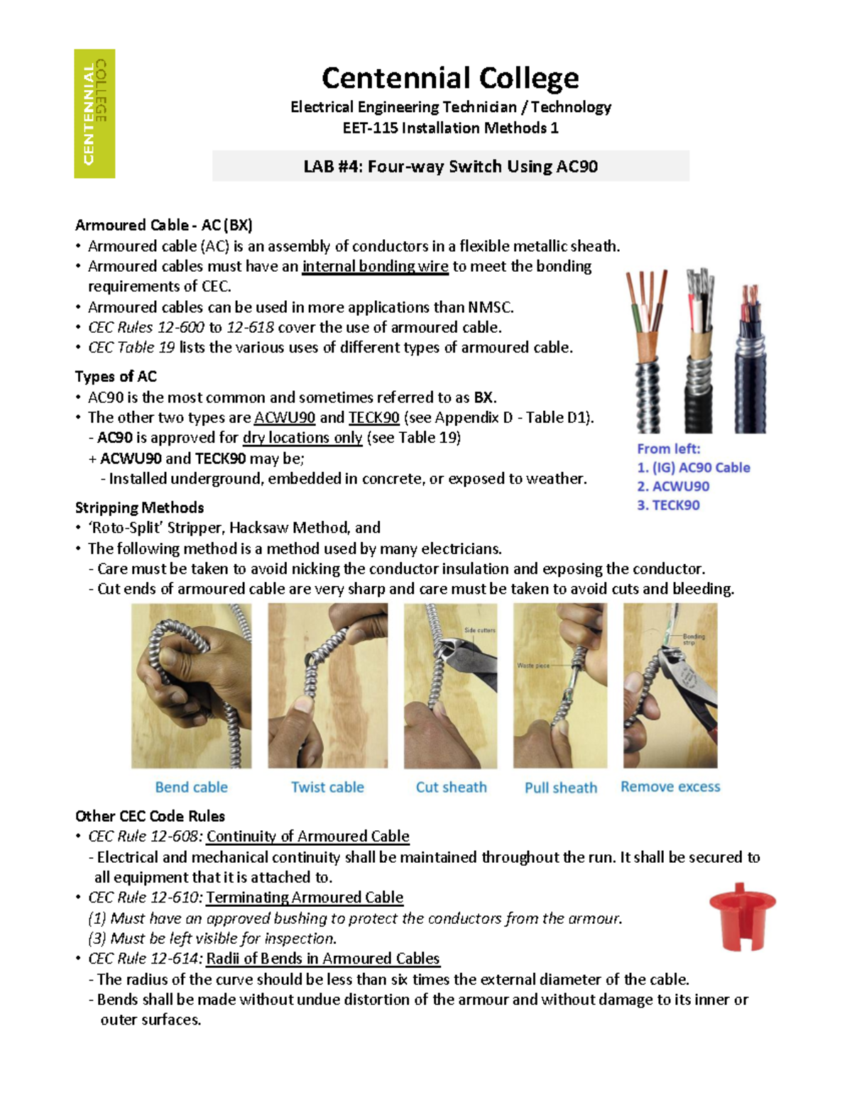 Lab 4 - Four-way Switch Using AC90 - Centennial College Electrical Engineering Technician ...