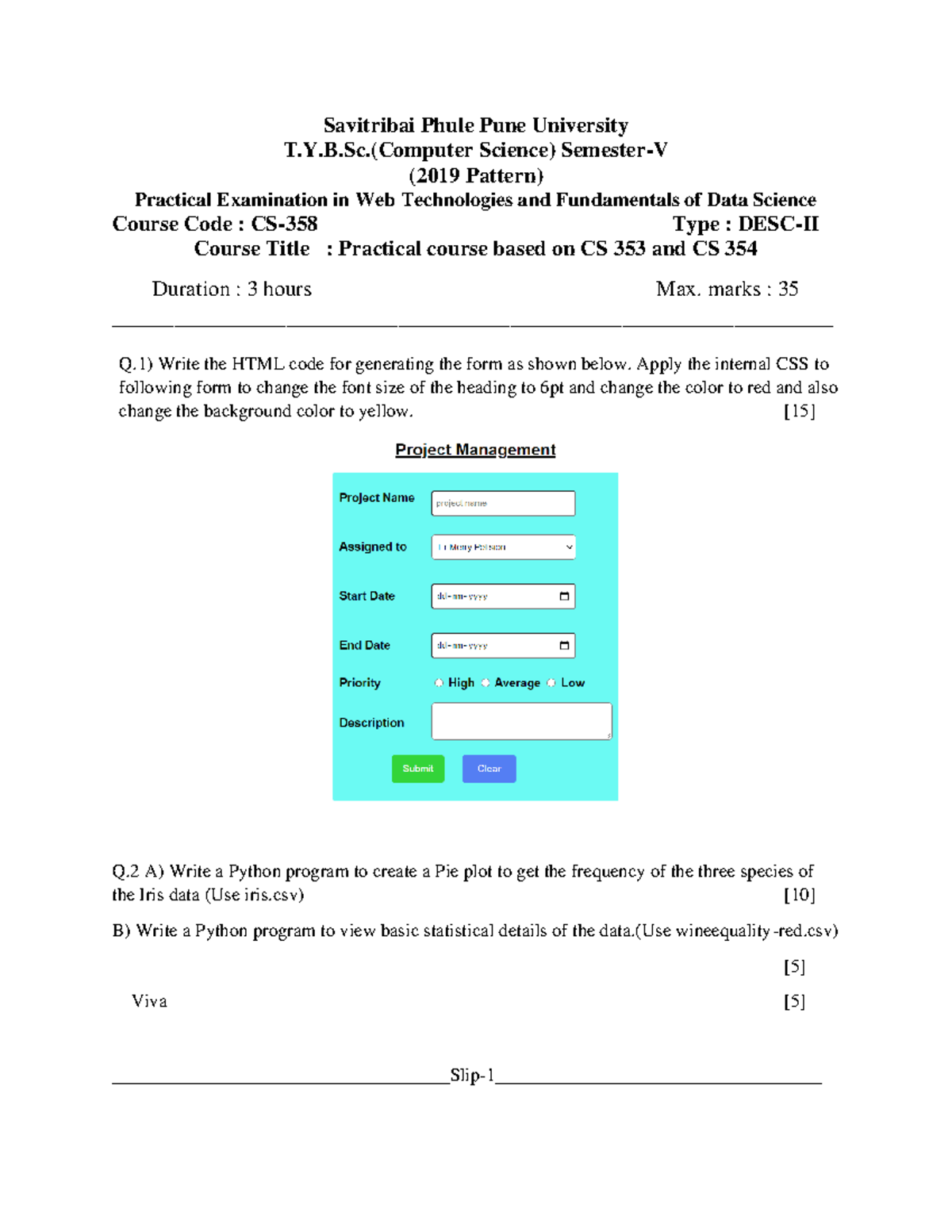 Practical Exam Slips WT & DS Sem-I - Savitribai Phule Pune University T ...