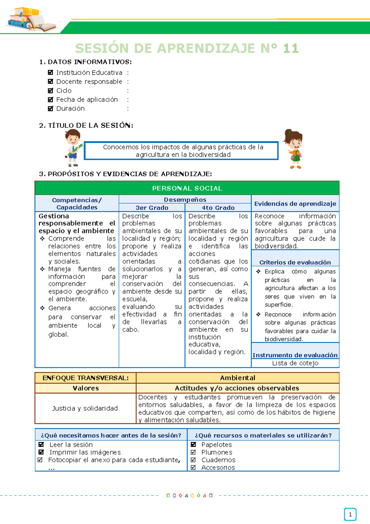 1.- Sesiones de aprendizaje - EDA IV Semana 2 - SESIÓN DE APRENDIZAJE N° 11 1. DATOS ...