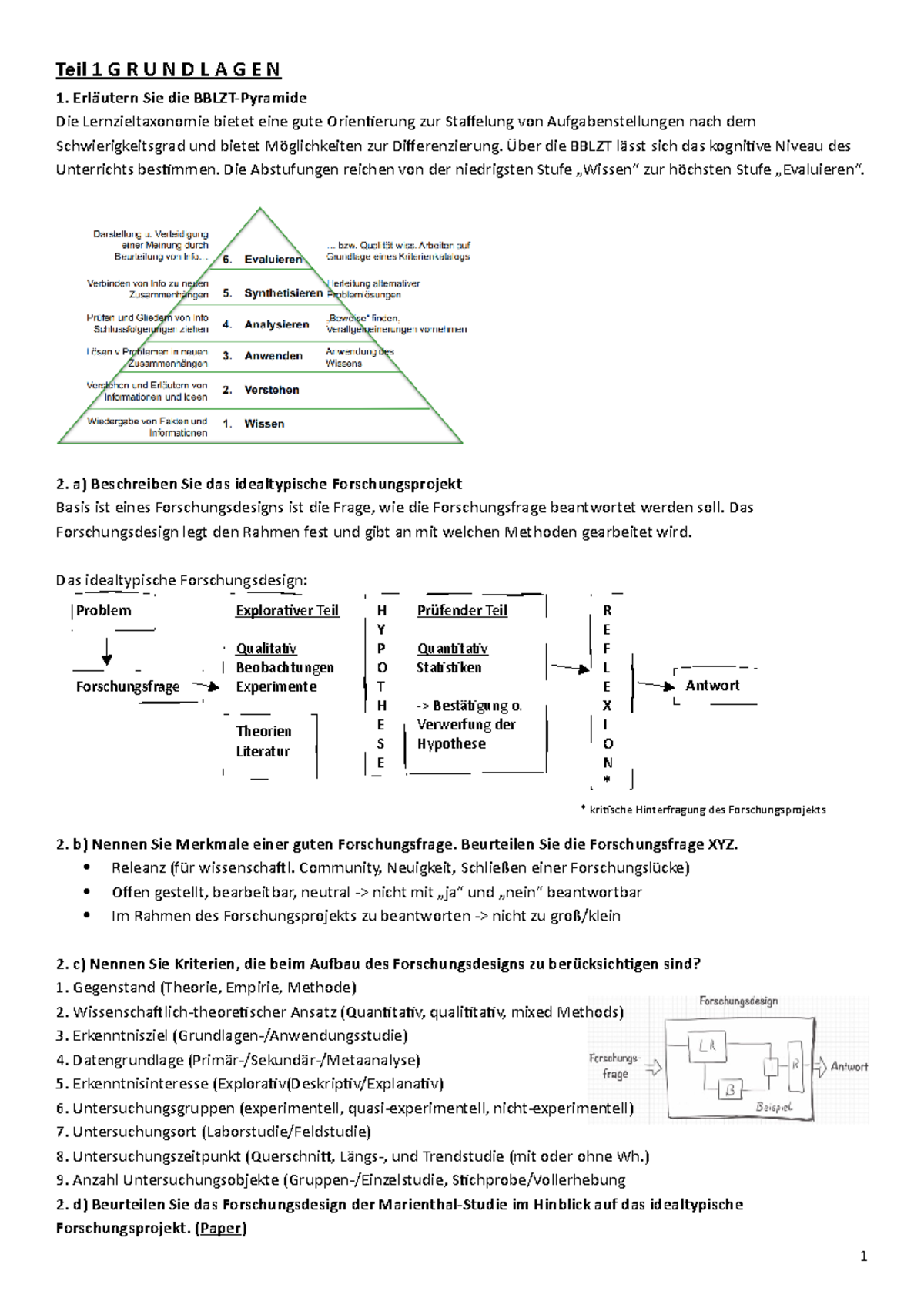 Übungsfragen Zusammenfassung Klausur - Teil 1 G R U N D L A G E N ...