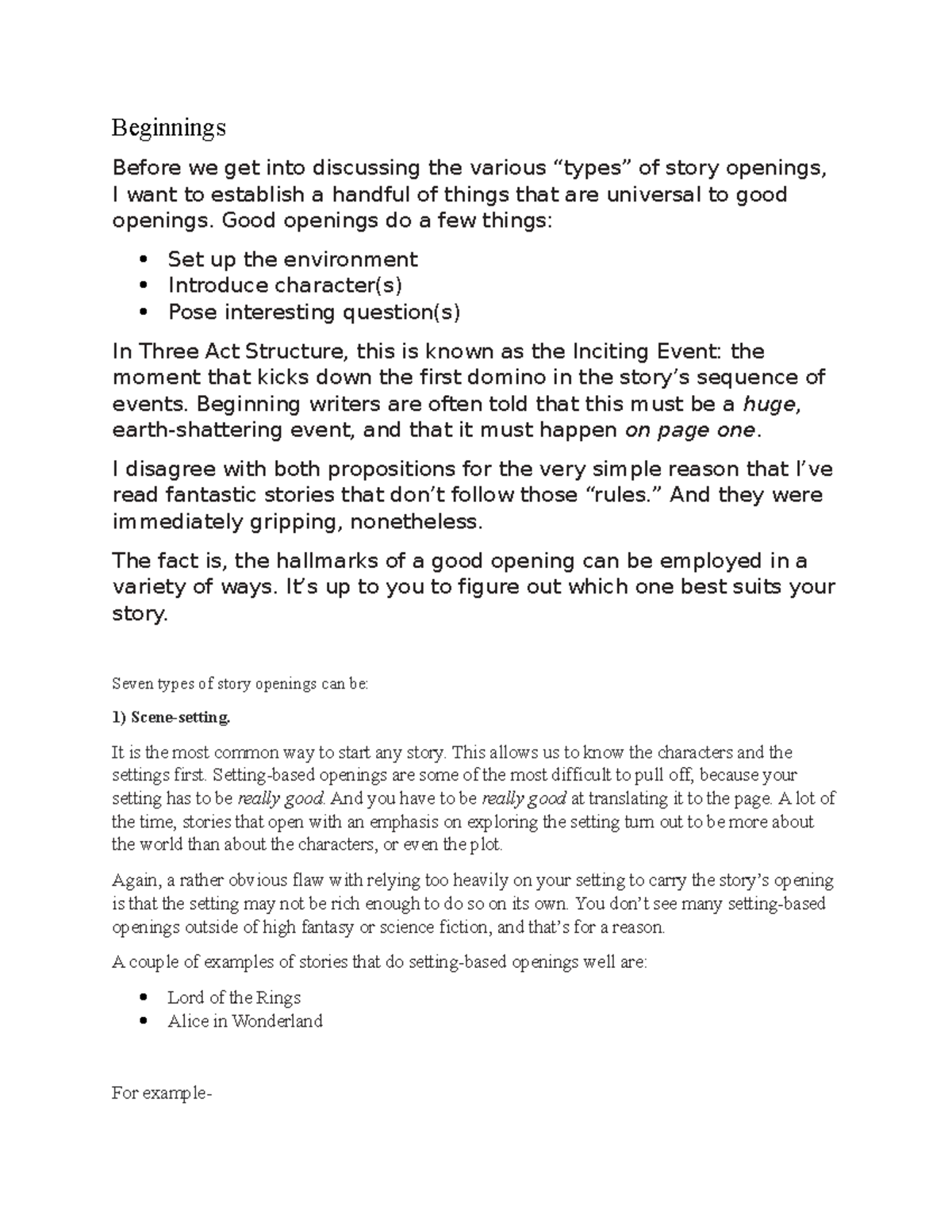 Beginnings and Endings Lecture Notes - Beginnings Before we get into ...