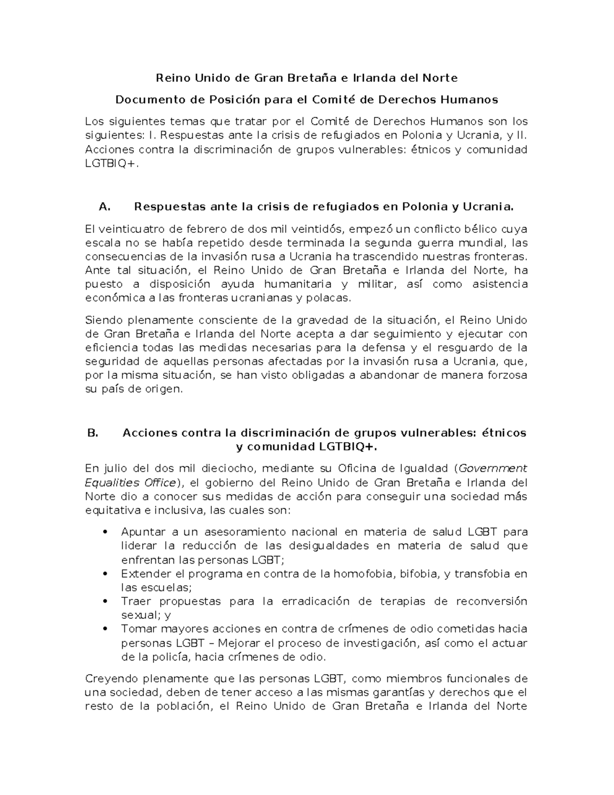 Position Paper DDHH - asfdf - Reino Unido de Gran Bretaña e Irlanda del ...