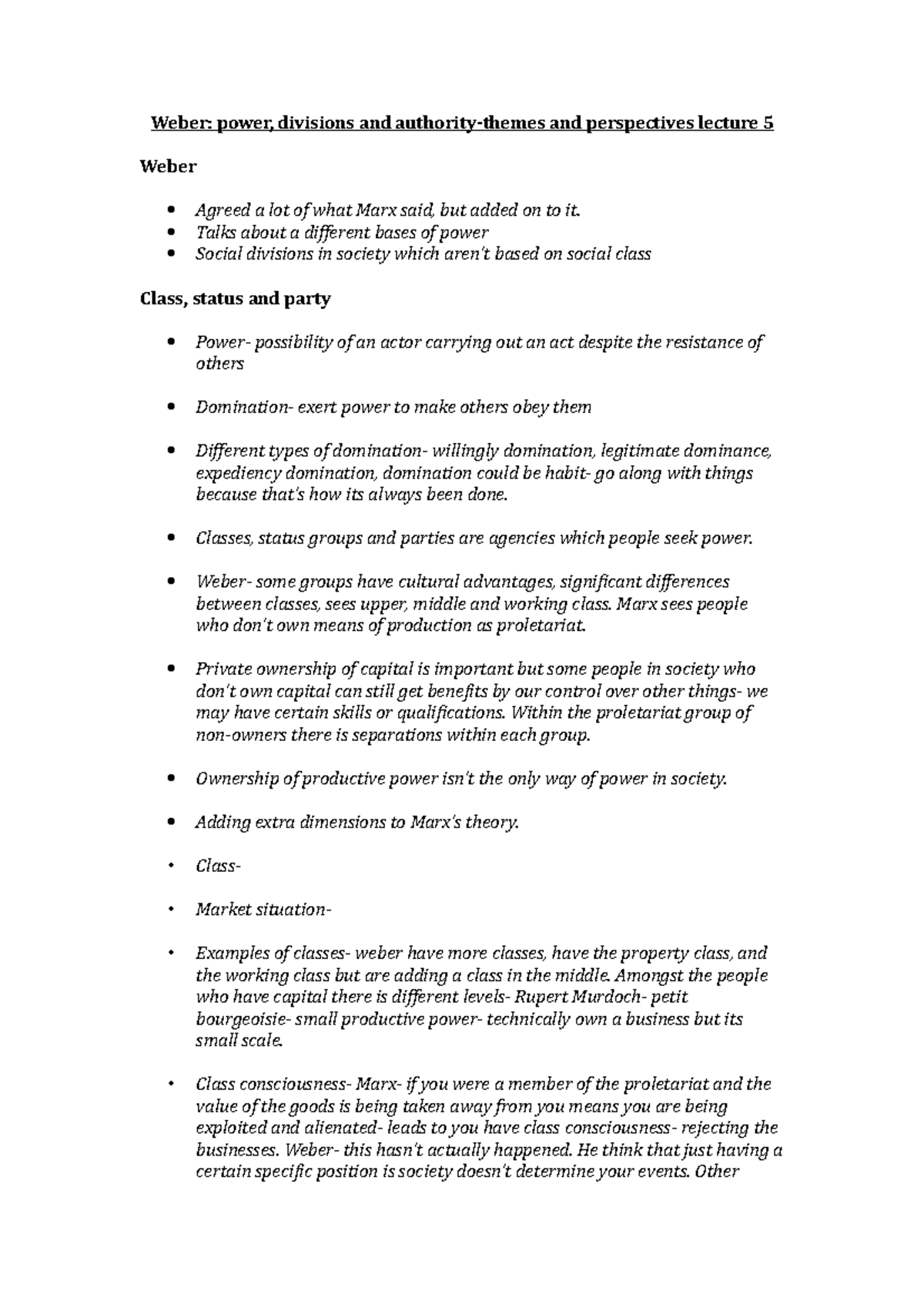 Weber-class, power and politics lecture 5 - Weber: power, divisions and ...