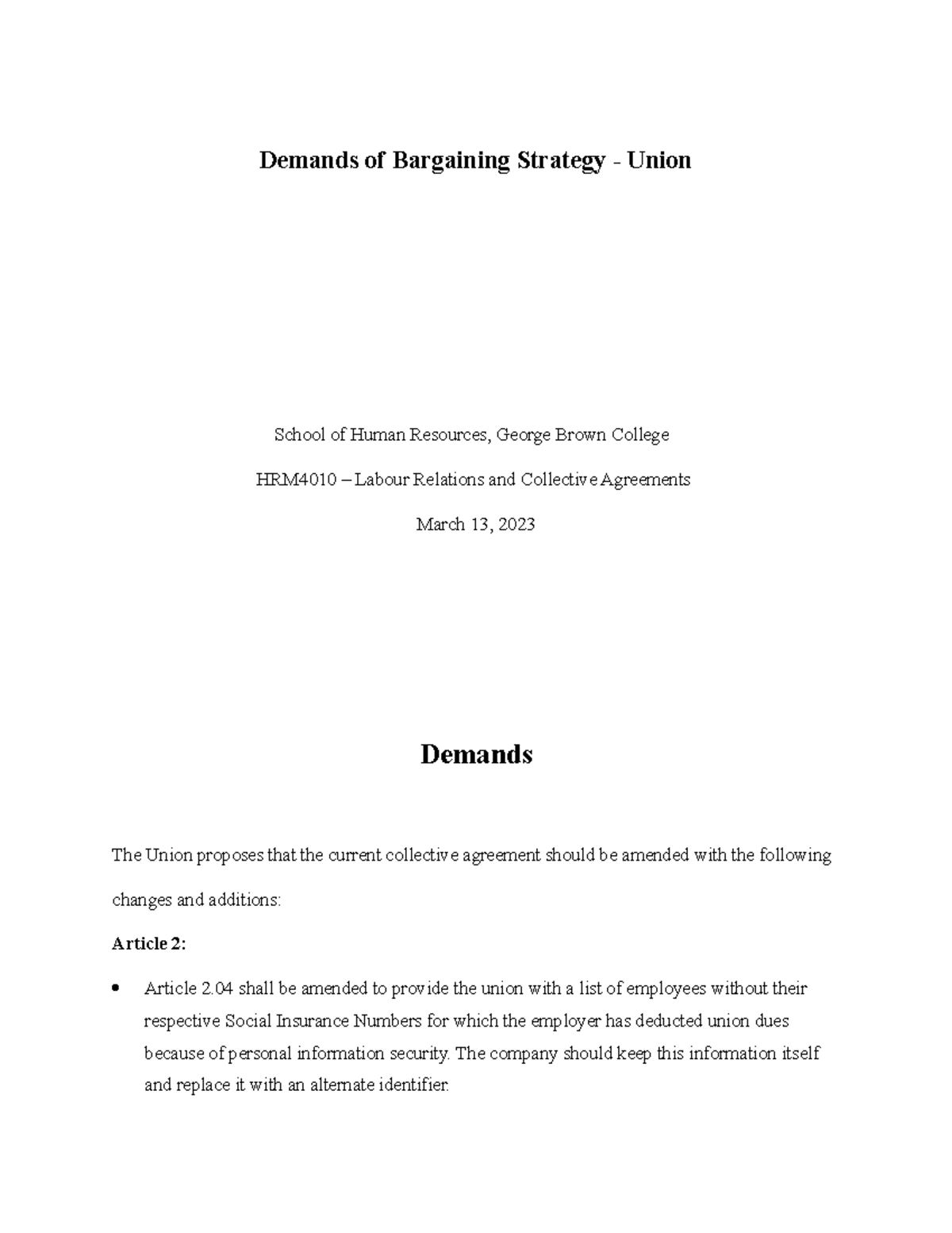 Demands - Union -Group - Demands of Bargaining Strategy - Union School ...