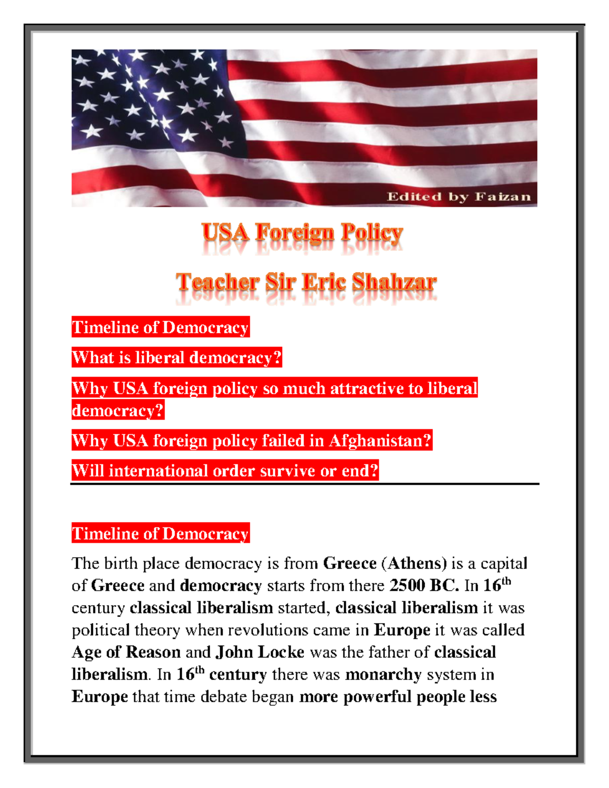USA Foreign Policy Faizan - Timeline of Democracy What is liberal ...