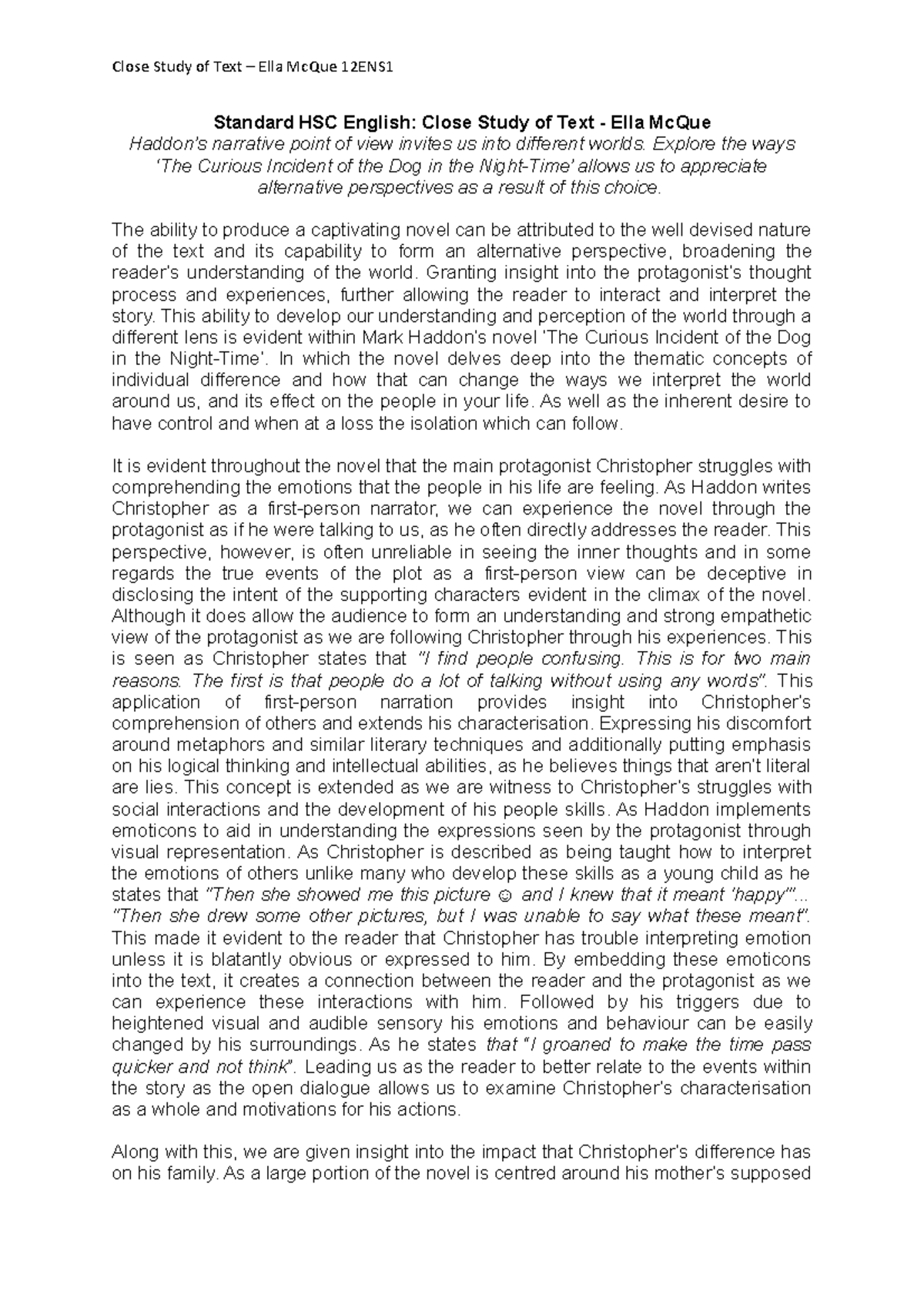 Close Study of Text - English - Close Study of Text – Ella McQue 12ENS ...