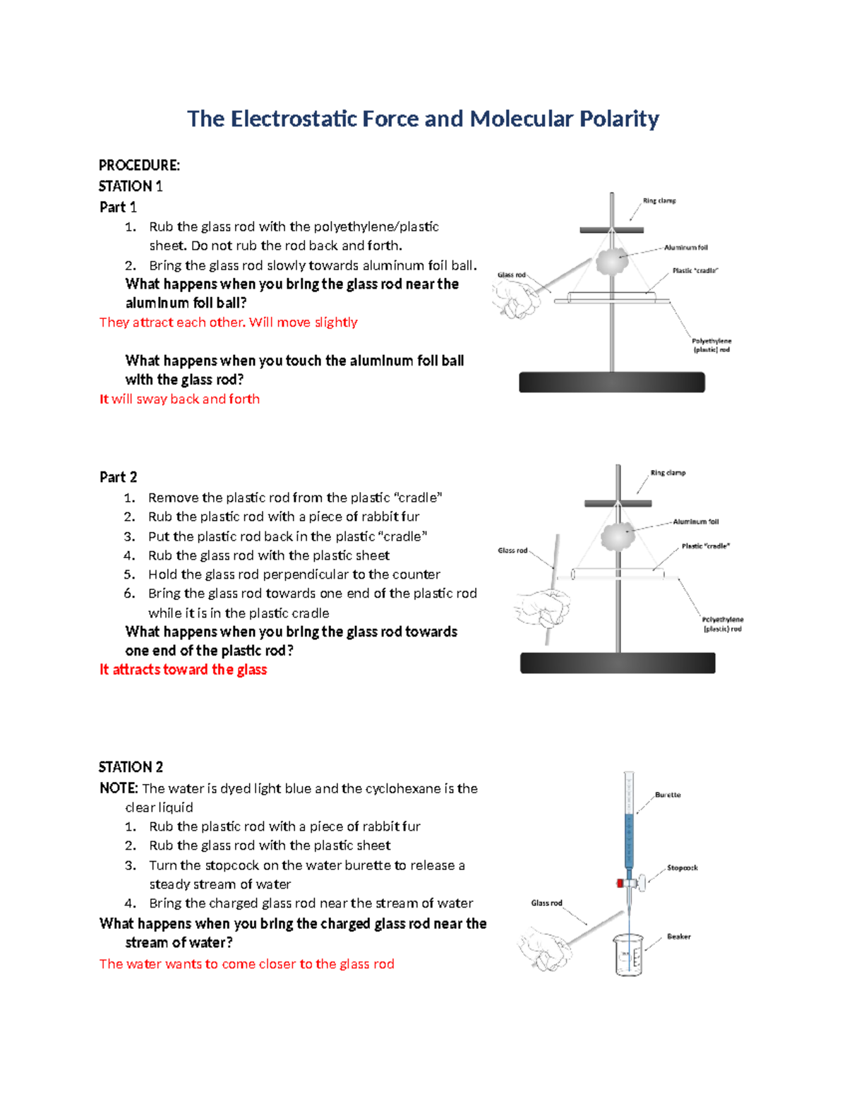 Chem 105 Lab 10:8 - Exploratory lab - The Electrostatic Force and ...