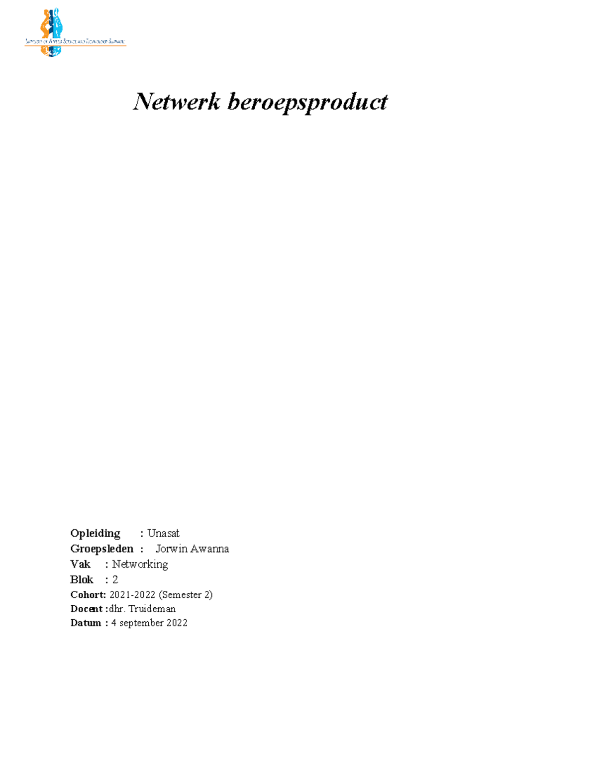 Network BP Verslag - ict - Netwerk beroepsproduct Opleiding : Unasat ...