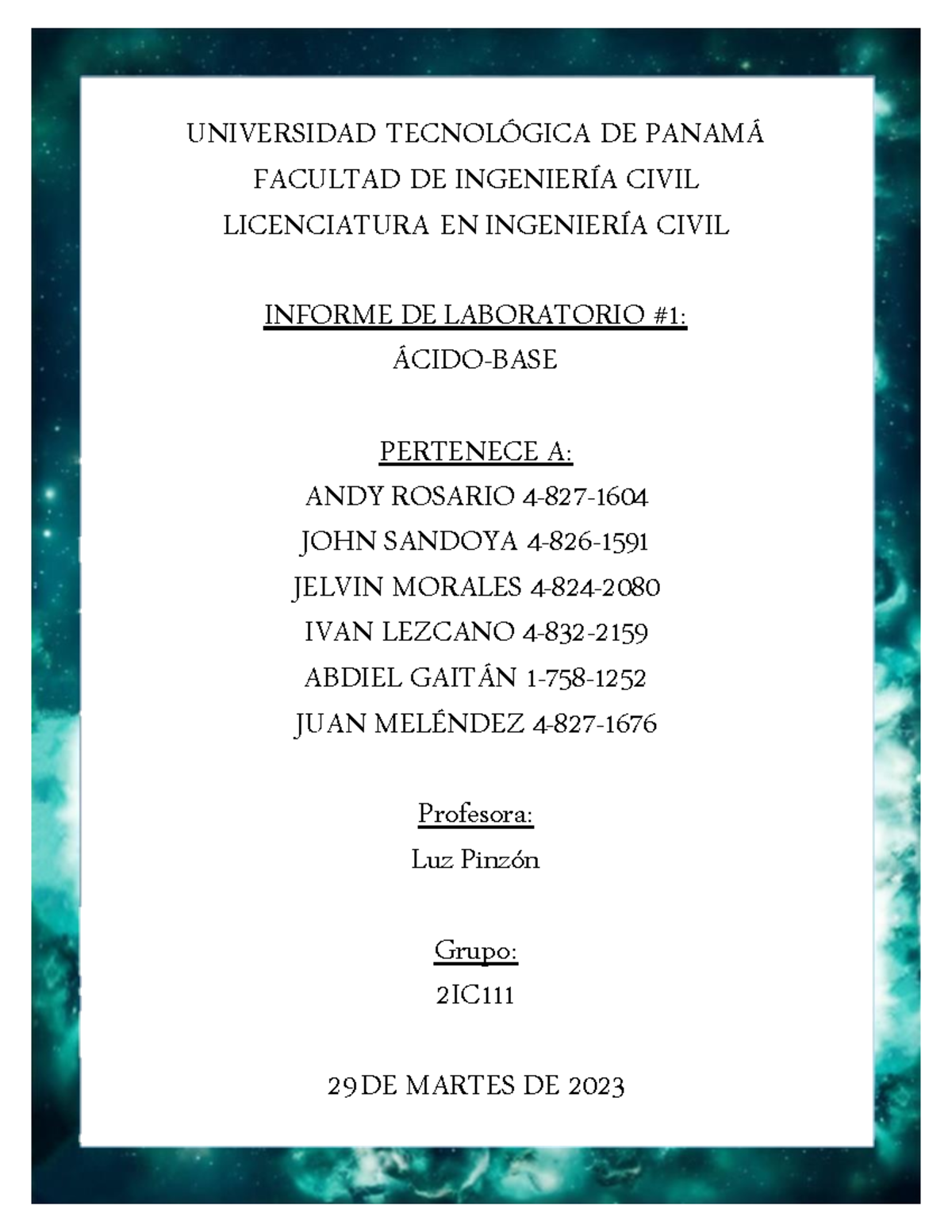 Informe de laboratorio #1 - UNIVERSIDAD TECNOL”GICA DE PANAM¡ FACULTAD DE INGENIERÕA CIVIL - Studocu