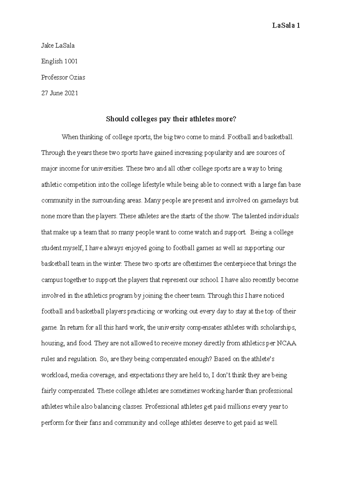 Jake La Sala Reserch Essay Rough Draft - Jake LaSala English 1001 ...