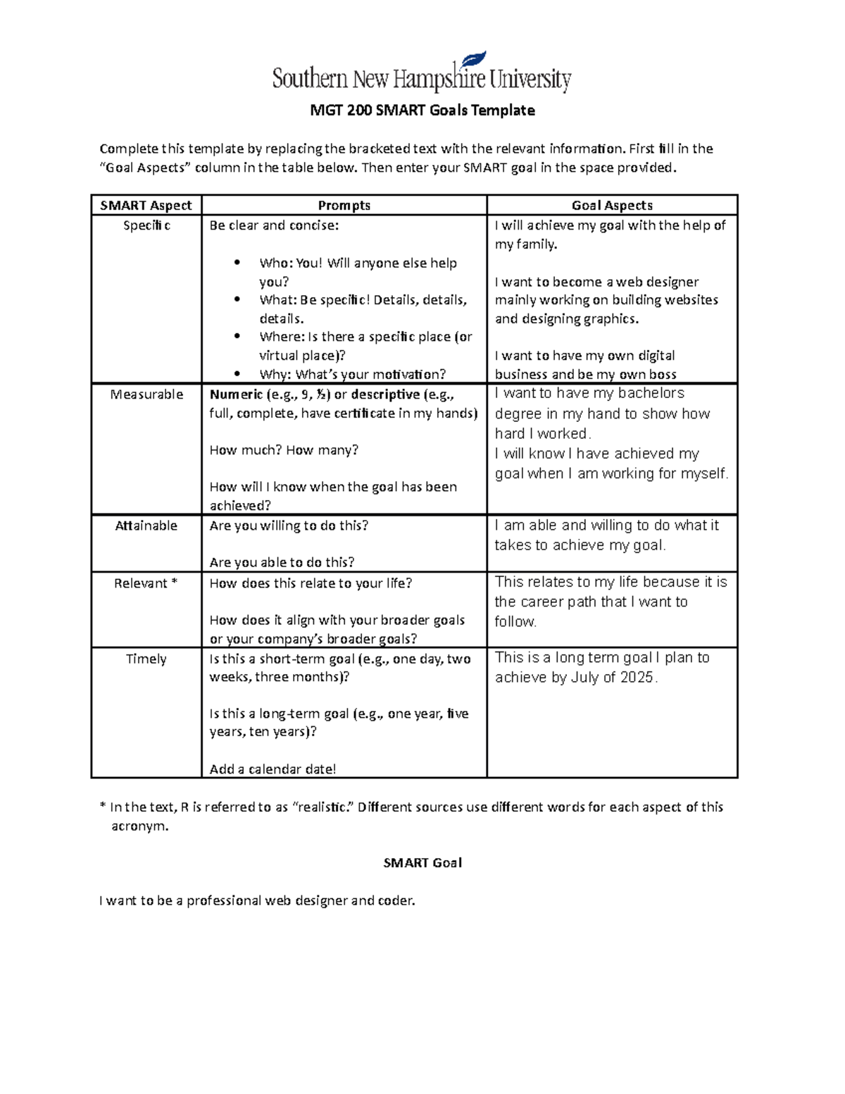 MGT 200 Smart Goals Template - MGT 200 SMART Goals Template Complete ...