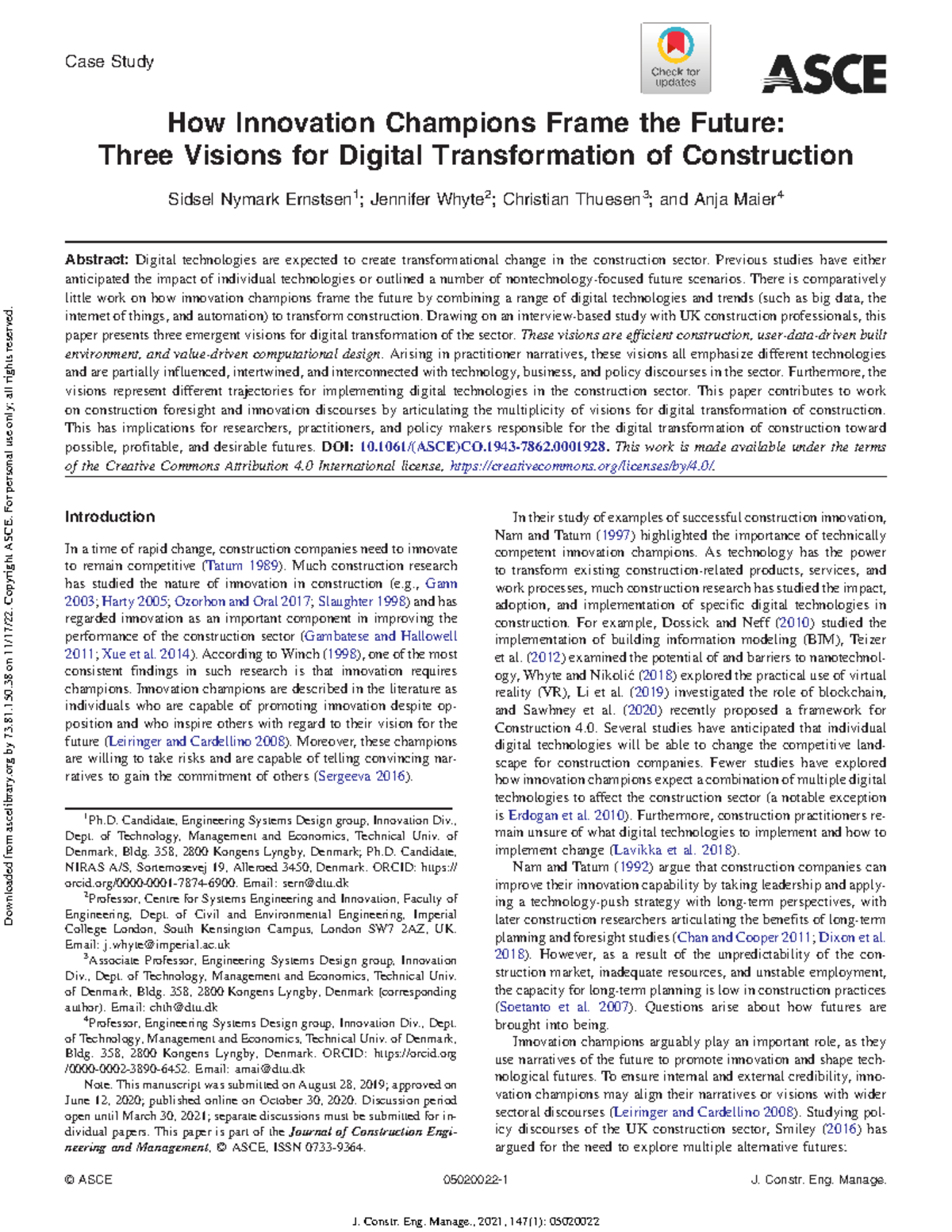 (ASCE)CO - research paper - Case Study How Innovation Champions Frame ...