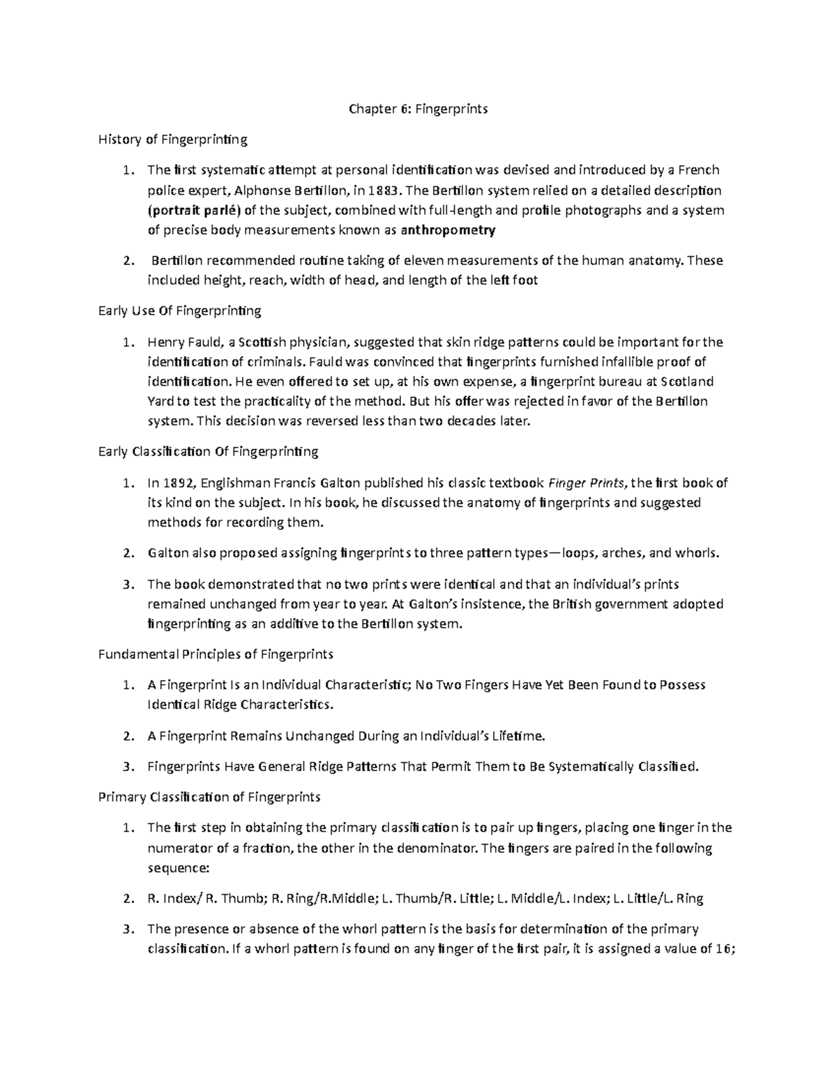 Chapter 6 Fingerprints - Chapter 6: Fingerprints History of ...