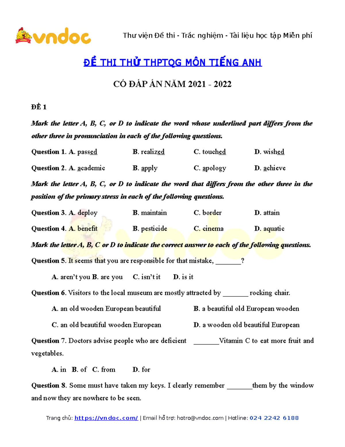 10 de thi thu tieng anh thpt quoc gia 2021 co dap an - Đ Ề THI TH Ử THPTQG MÔN TI ẾNG ANH CÓ ĐÁP ...