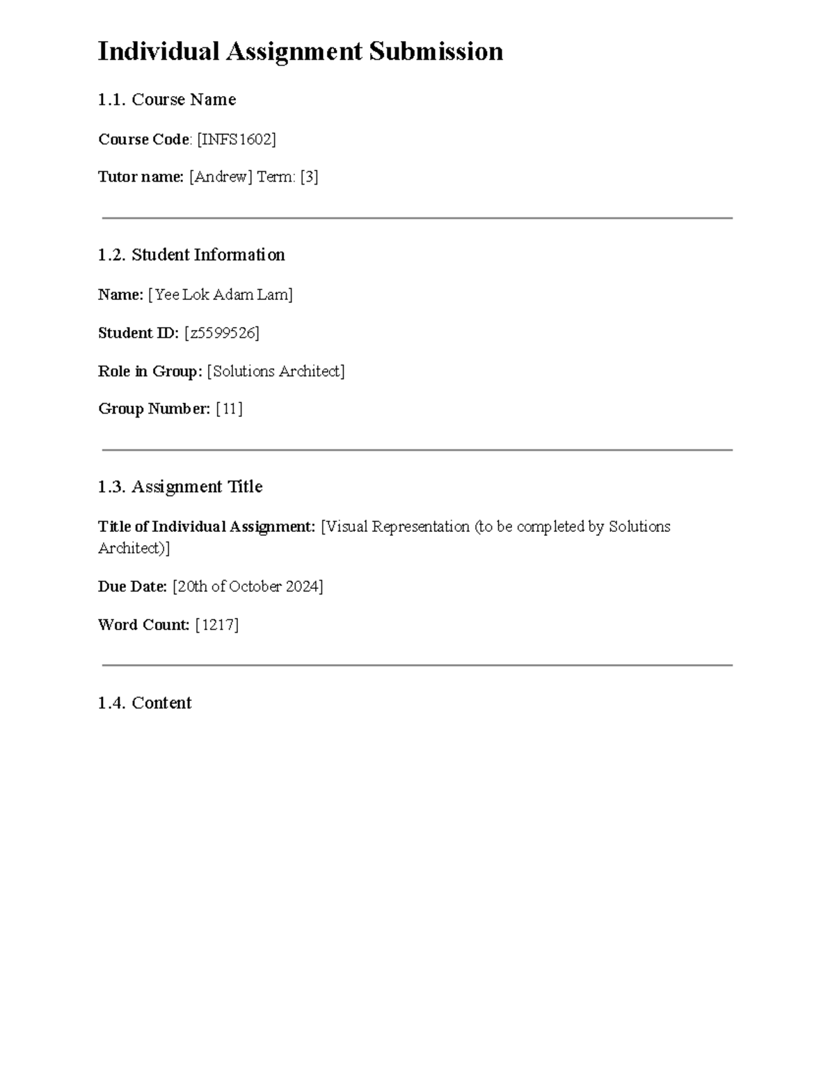 INFS1602 Individual Assignment 3 - Individual Assignment Submission 1 ...