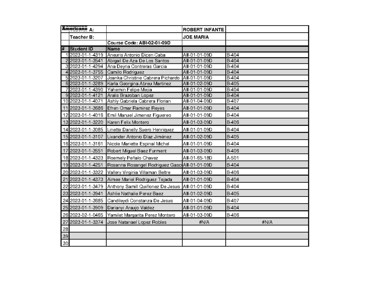 Morning Regrouping ABI 02 - Teacher A: ROBERT INFANTE Teacher B: JOE ...