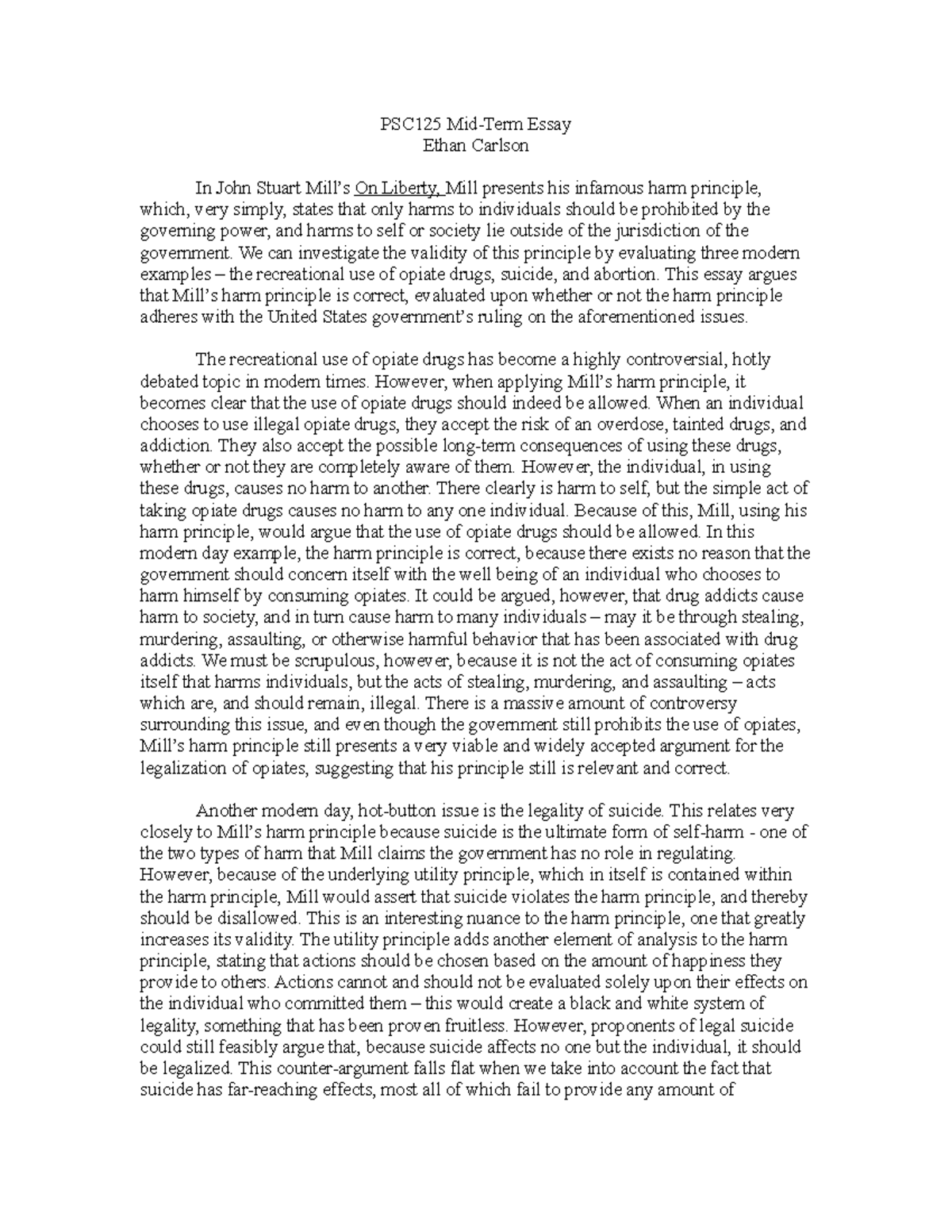 PSC125 Mid-Term Essay - Grade: 98 - PSC125 Mid-Term Essay Ethan Carlson ...