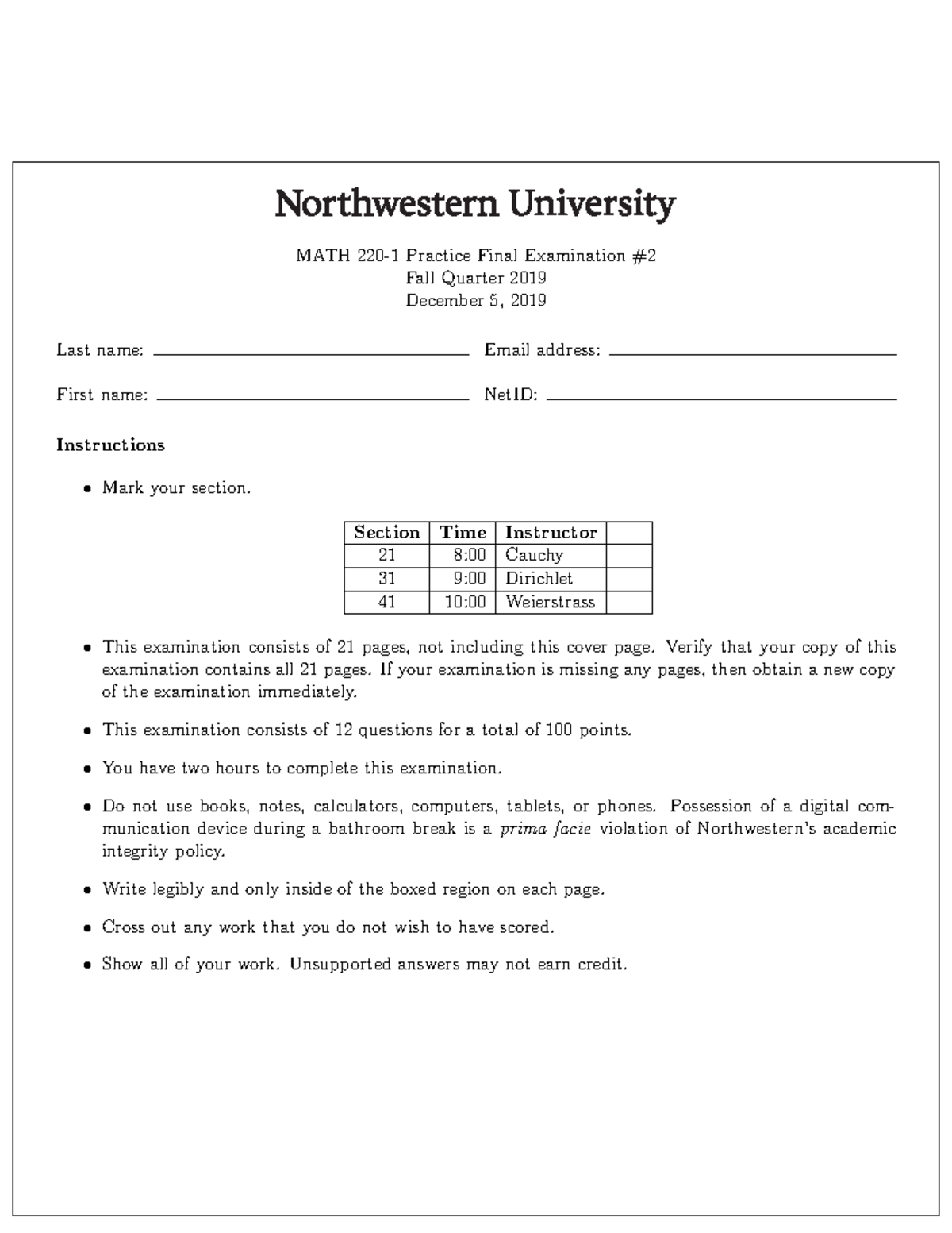 Math 220 1 Practice Test 1 Final Exam MATH 220 1 Practice Final