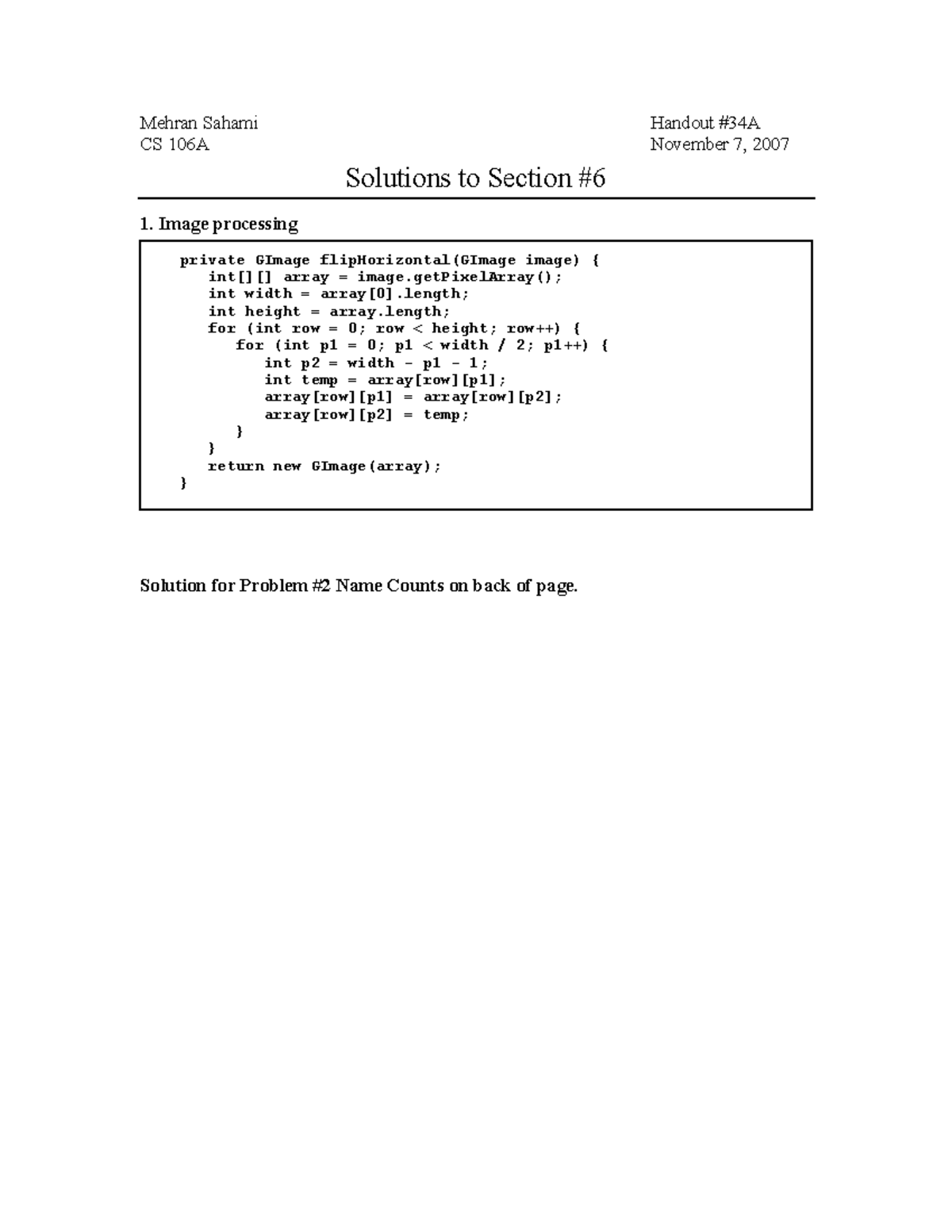34a section 6 solutions - Mehran Sahami Handout #34A CS 106A November 7 ...
