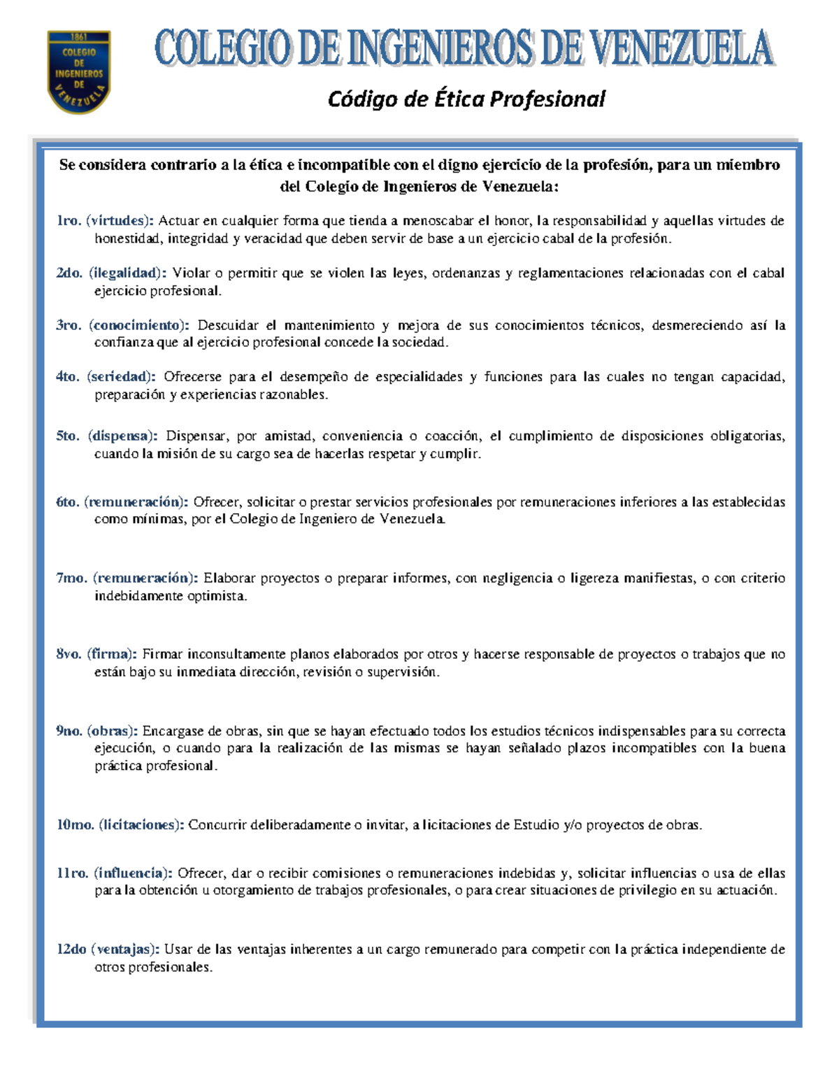 3.- Codigo DE Etica DEL Colegio DE Ingenieros DE Venezuela - Código de ...