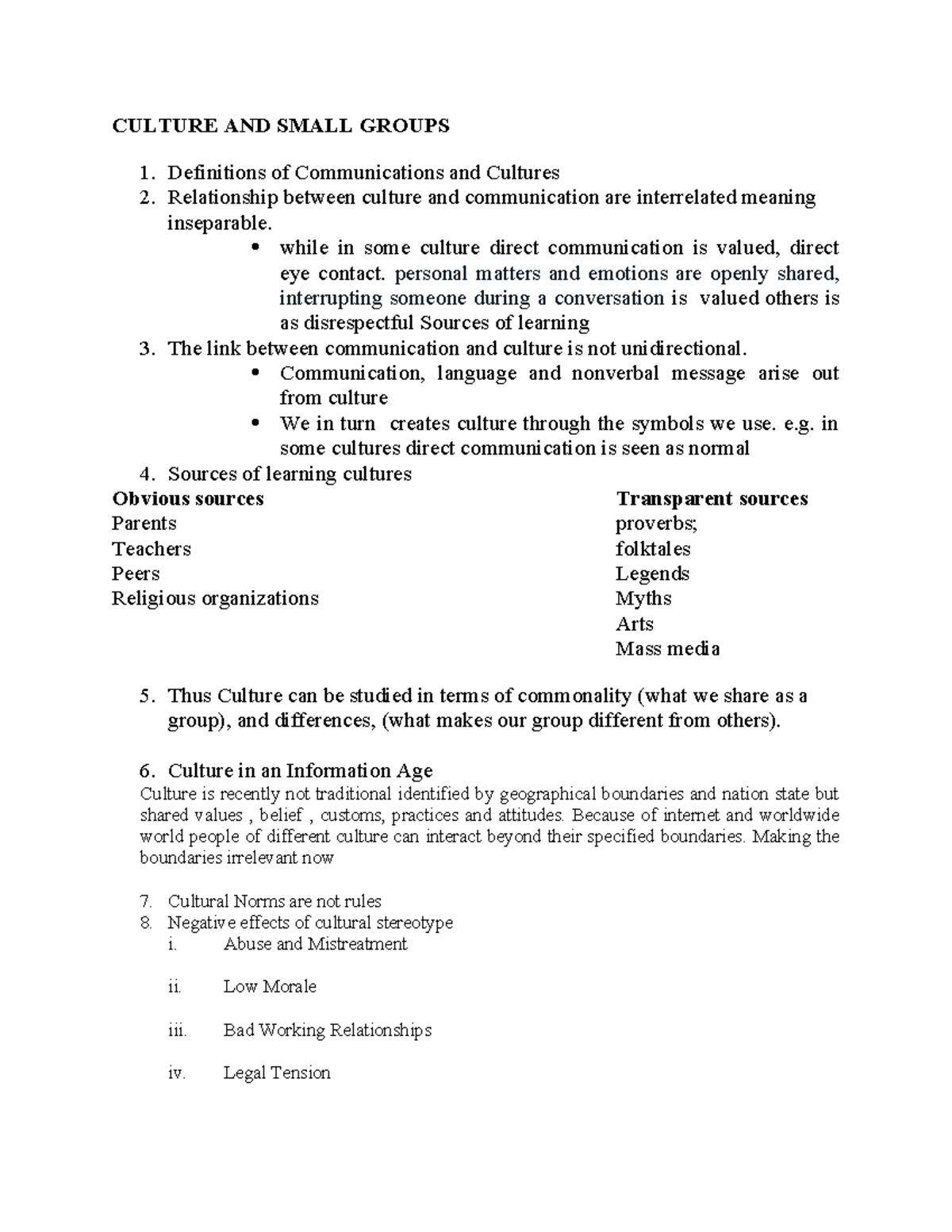 Culture AND Small Groups - CULTURE AND SMALL GROUPS 1. Definitions of ...