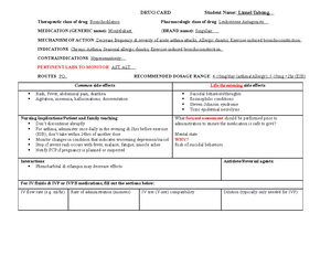 Nitroglycerin Drug Card - DRUG CARD Student Name: Lionel Tabong ...