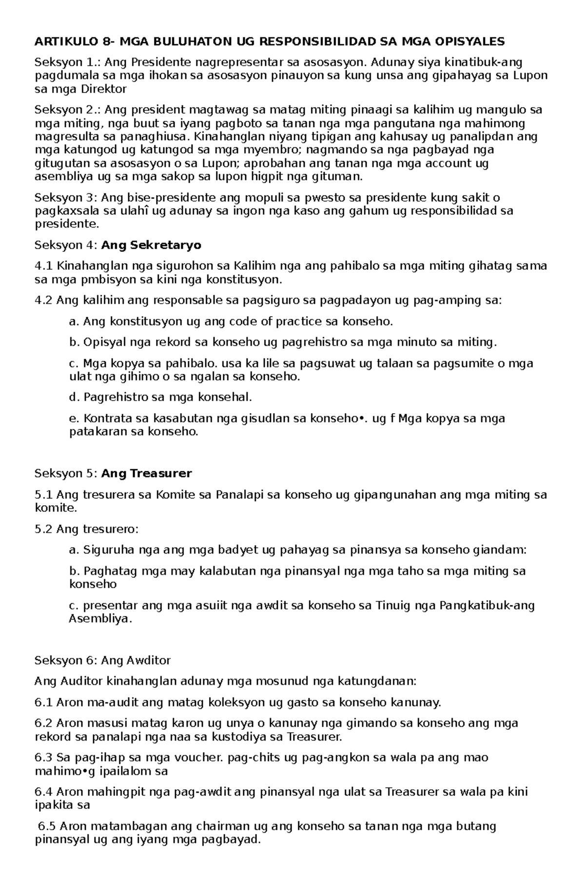 Artikulo-8 - artikulo - ARTIKULO 8- MGA BULUHATON UG RESPONSIBILIDAD SA MGA OPISYALES Seksyon 1 ...