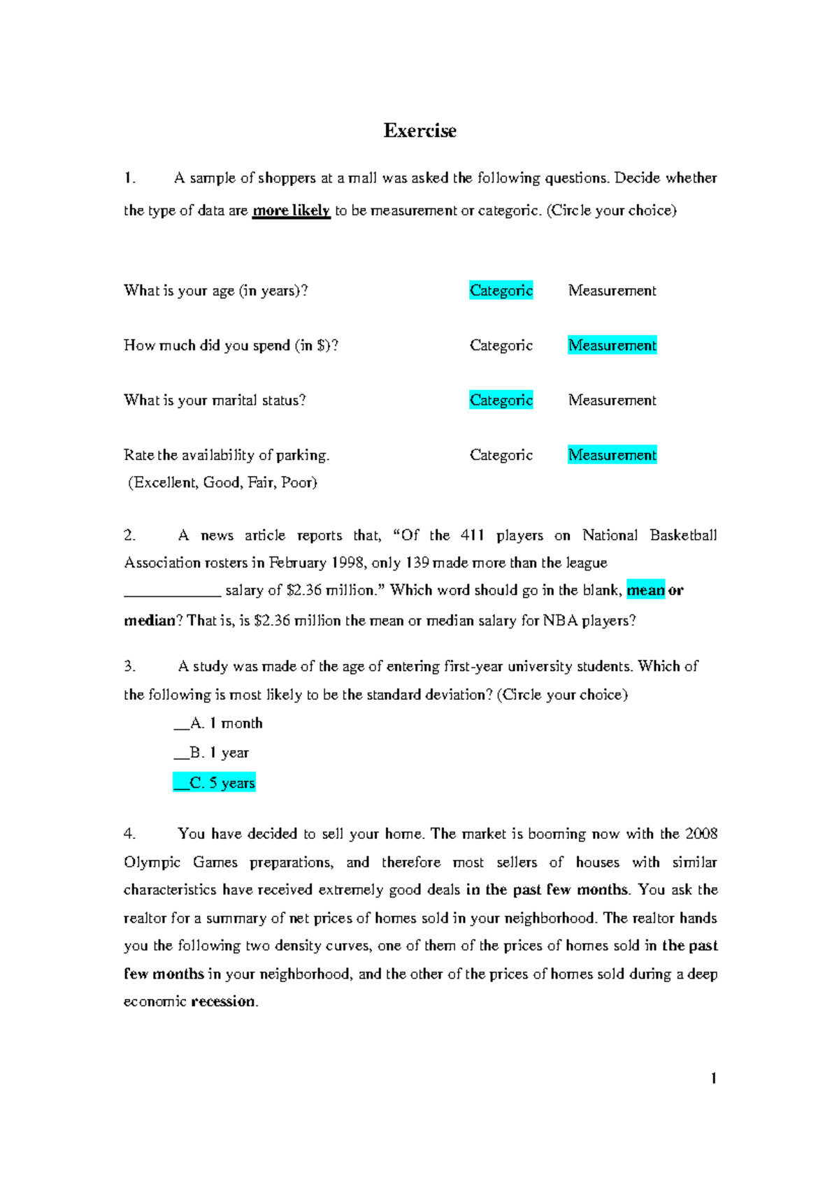 Exercise 1 Data model, Communications and Networks - Exercise A sample ...