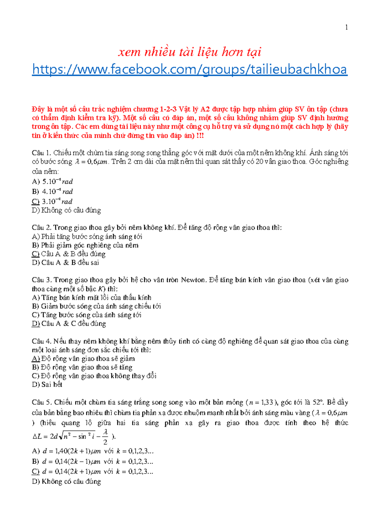 [VL2] Câu hỏi trắc nghiệm ôn tập giữa kì - xem nhiề u tà i liệ u hơn tạ i - Studocu