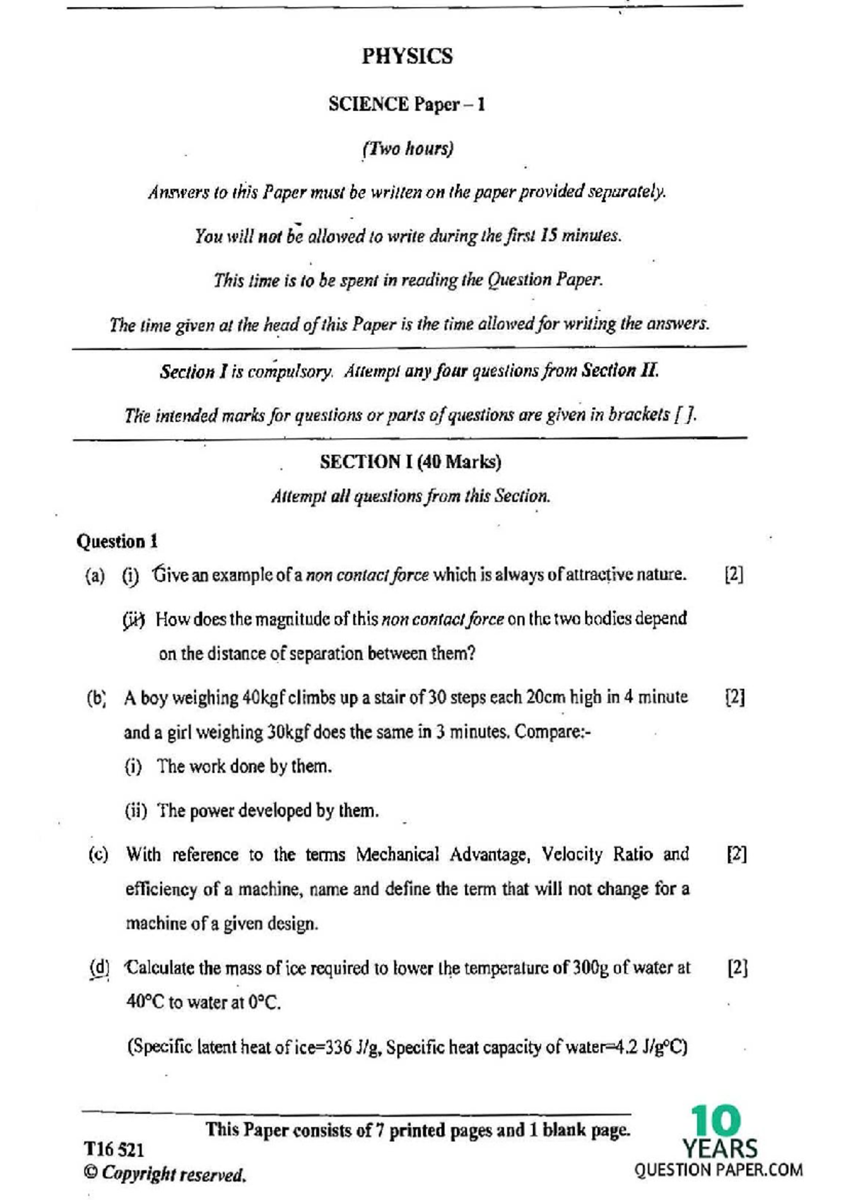Icse 2016 physics paper 1 class 10 - PHYSICS SCIENCE Paper 1 (Two hours ...