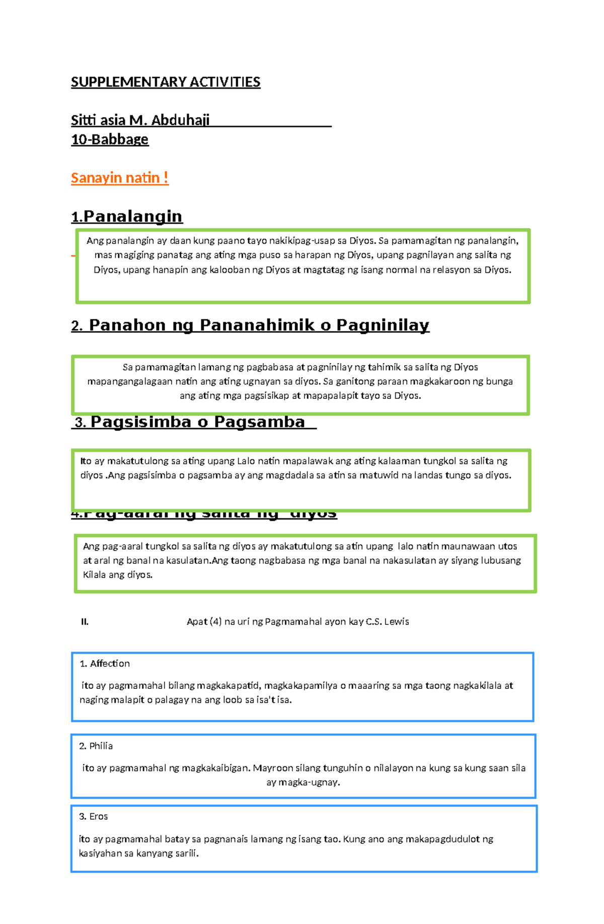 Supplementary Activities Quarter 3 ESP10 - SUPPLEMENTARY ACTIVITIES ...