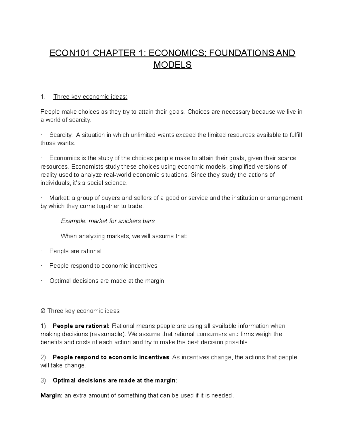 ECON101 CHAP1 - ECON101 CHAPTER 1: ECONOMICS; FOUNDATIONS AND MODELS ...