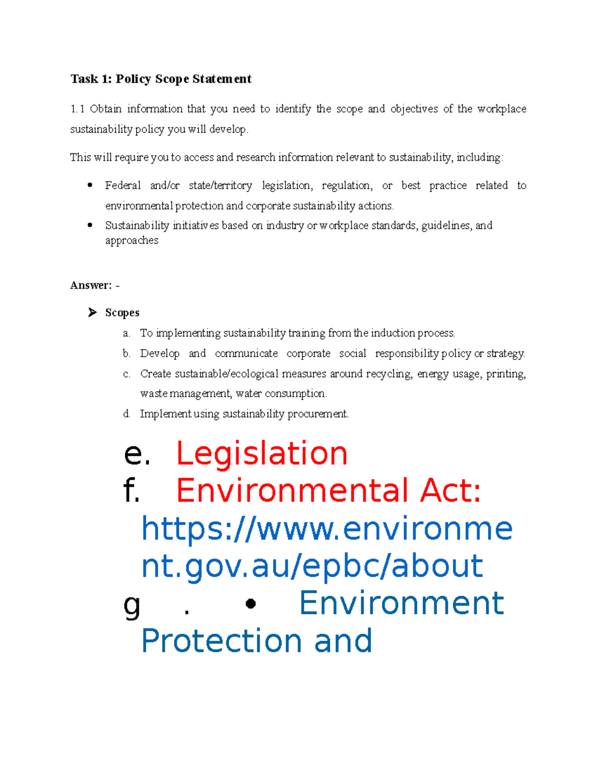 Niran Shrestha - Assessment Task 2 Bsbsus 511 - Task 1: Policy Scope Statement 1 Obtain ...