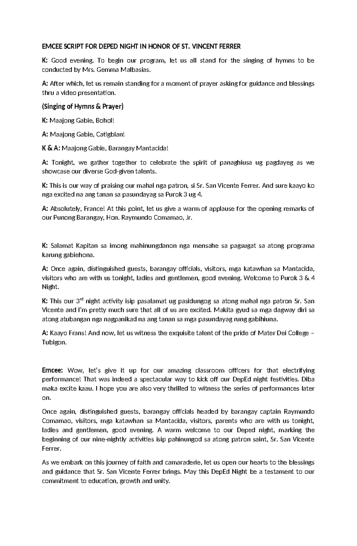 Emcee script Deped Mantacida Night - EMCEE SCRIPT FOR DEPED NIGHT IN ...