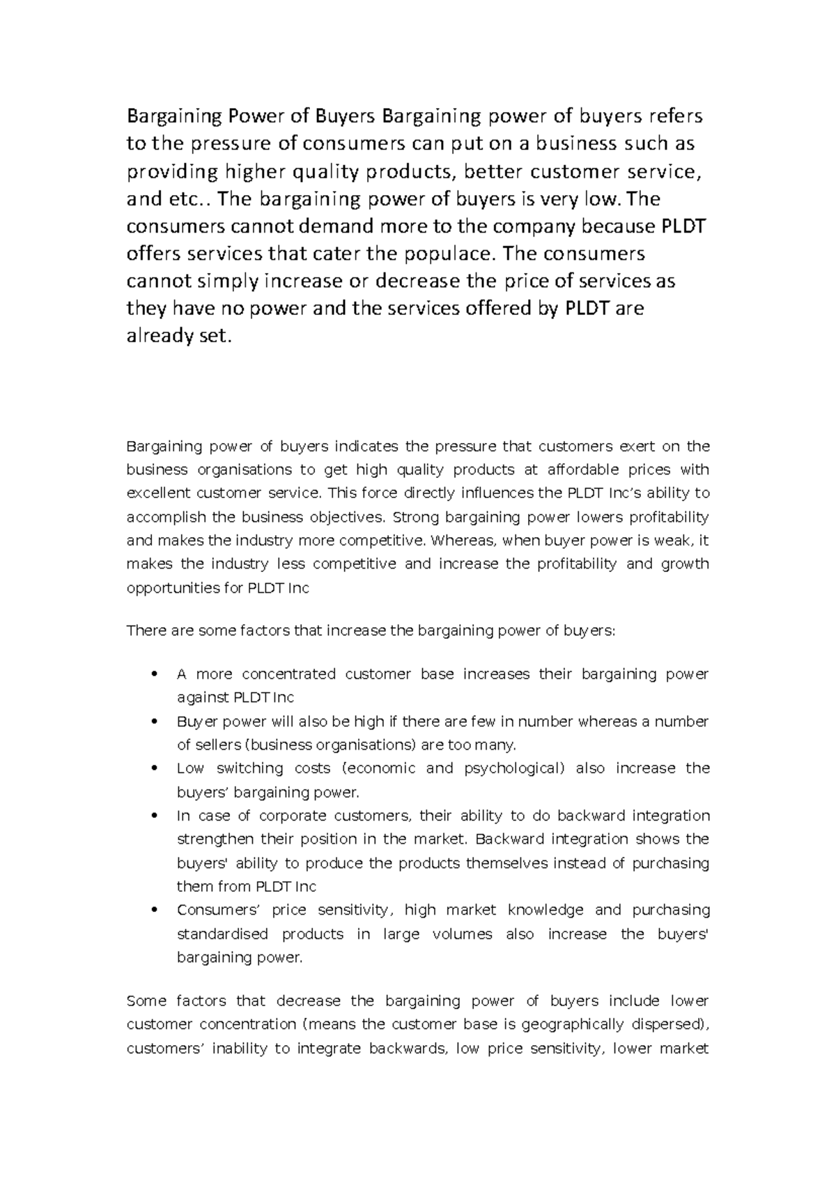 Bargaining Power of Buyers Bargaining power of buy - . The bargaining ...