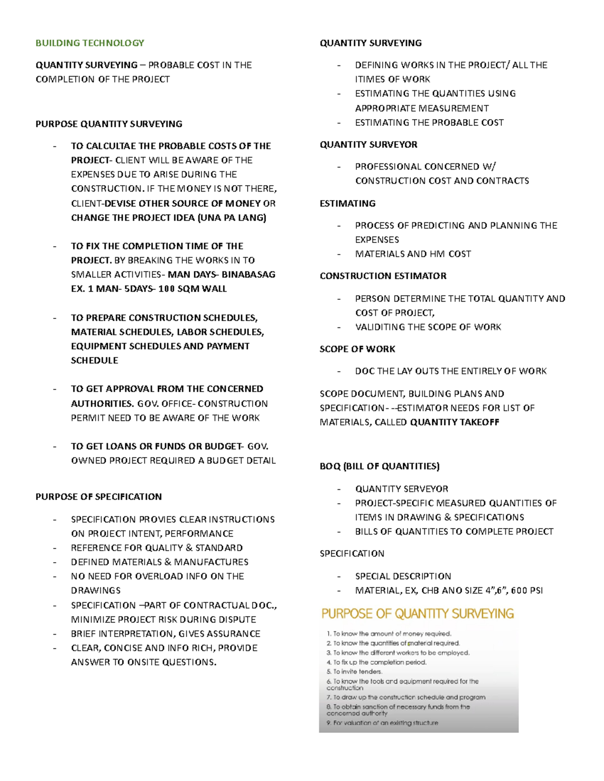 BT Notes - introduction to bt 4 - BUILDING TECHNOLOGY QUANTITY ...