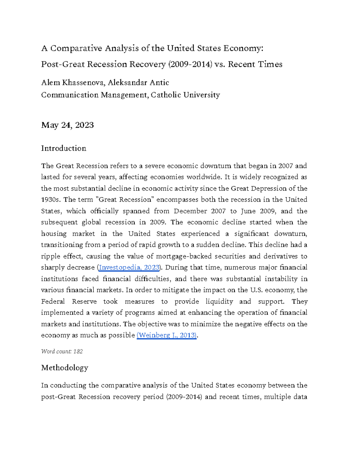 Report of Macroeconomics Analysis of the USA - A Comparative Analysis ...