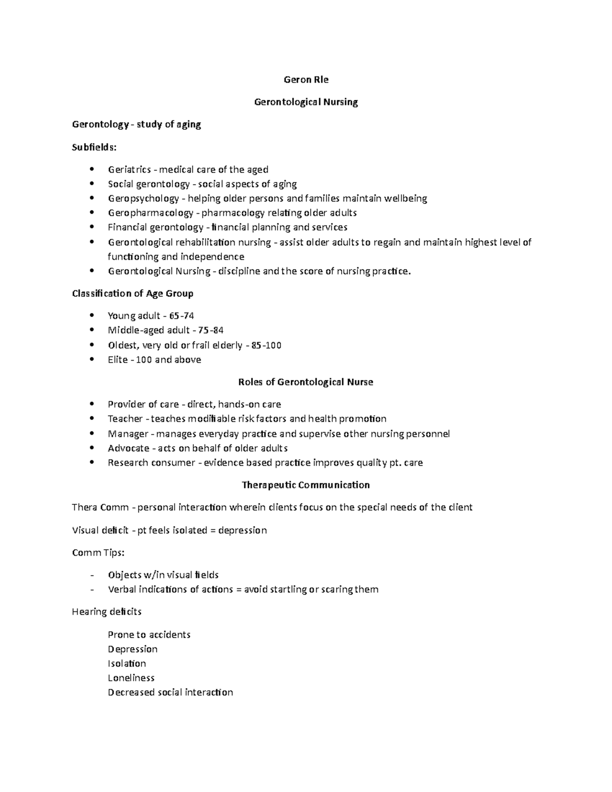 Geron RLE Reviewer - nursing - Geron Rle Gerontological Nursing ...